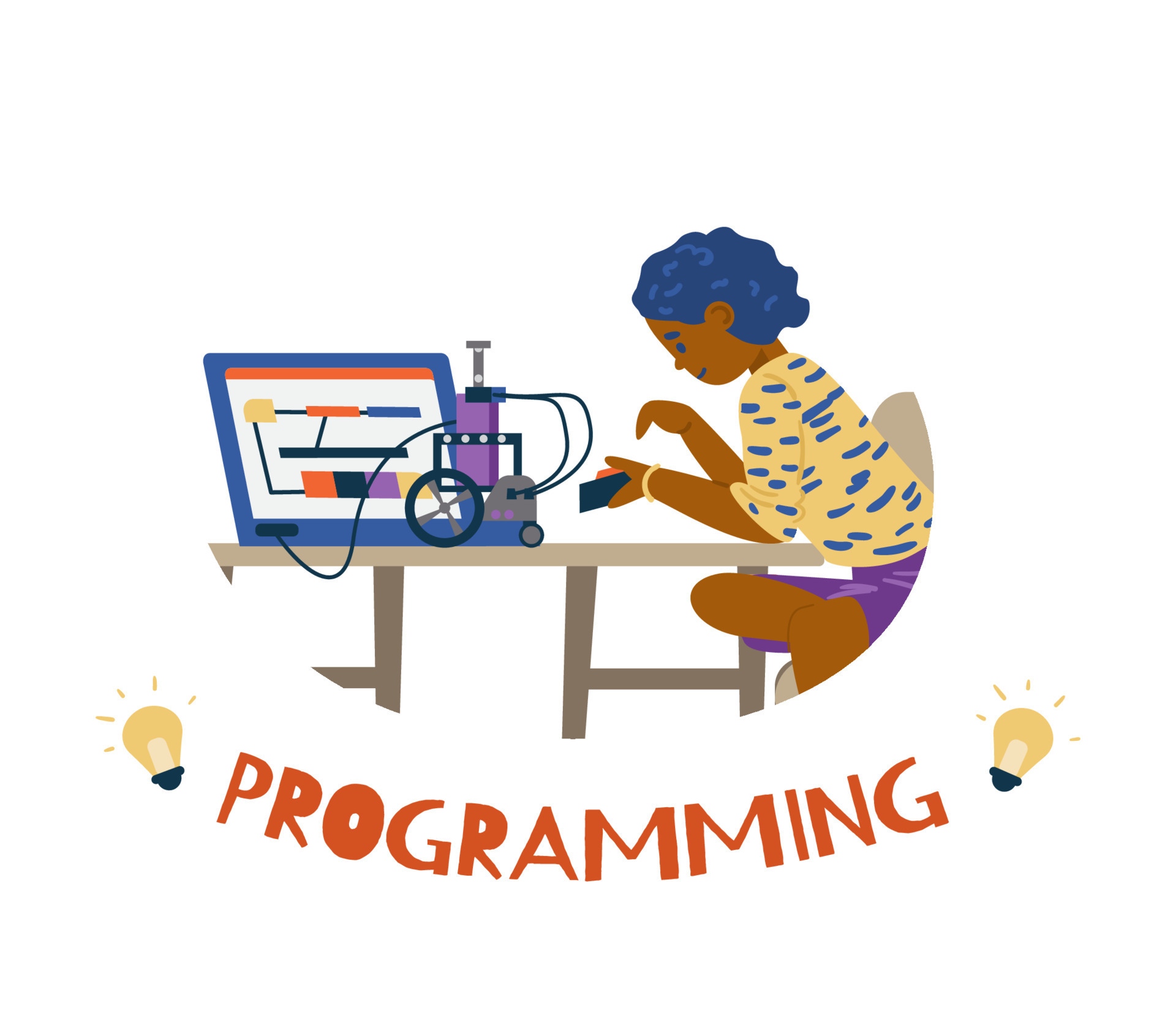 Robotics for kids flat vector illustration. African american girl ...