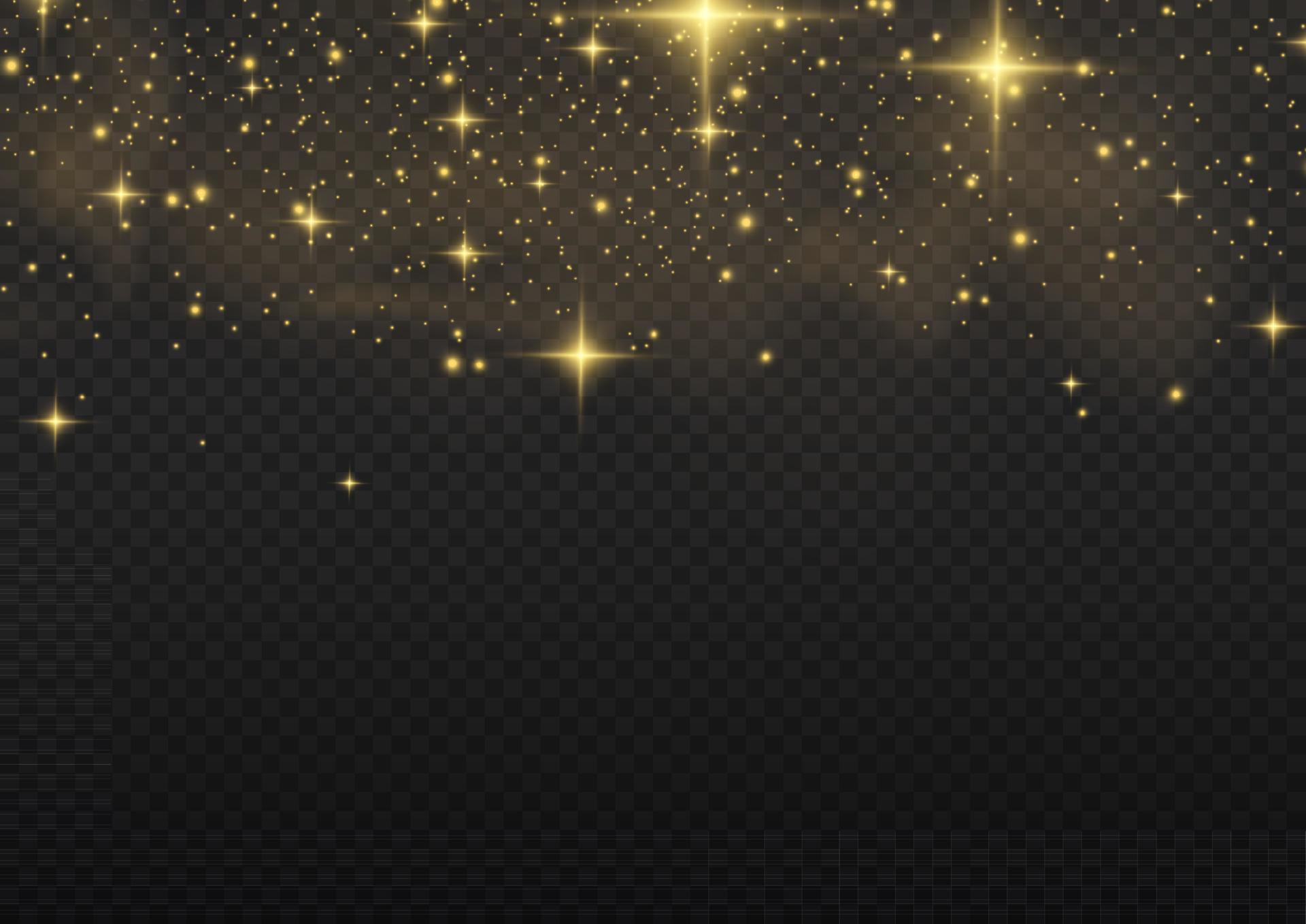 The dust sparks and golden stars shine with special light. Vector sparkles. Christmas light ...