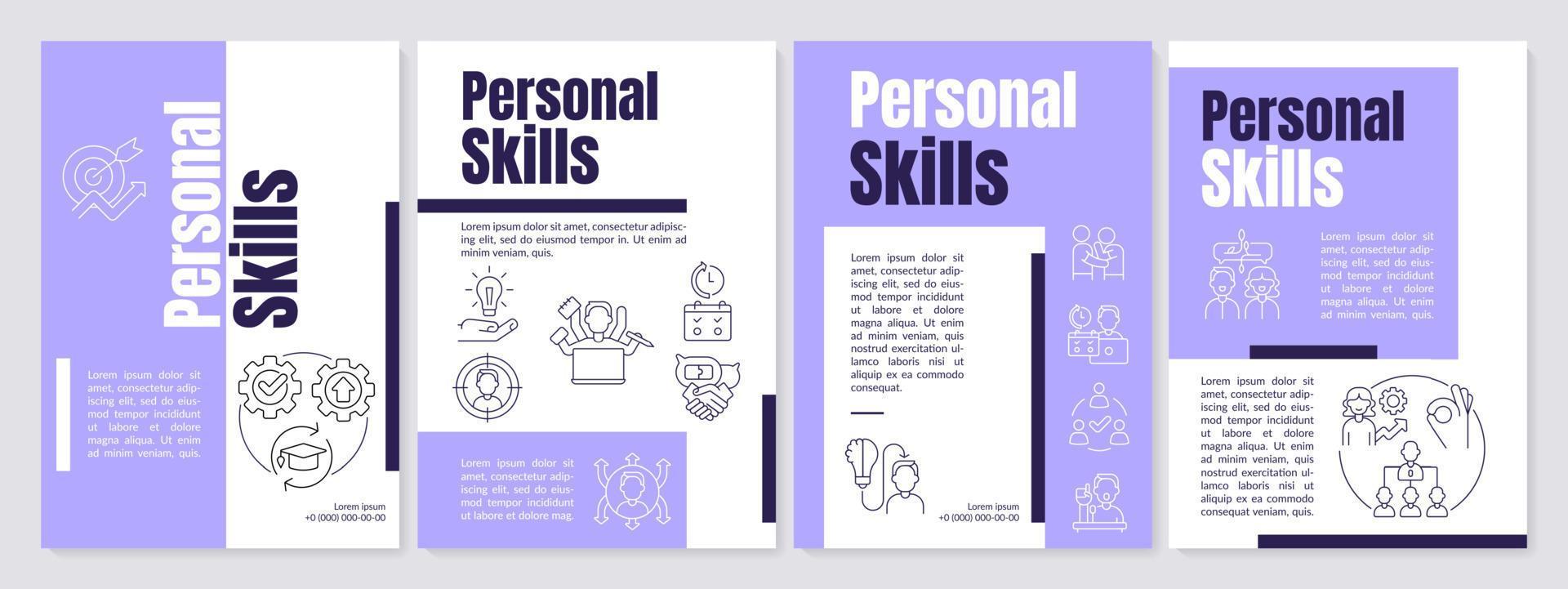 In demand soft skills purple brochure template. Professional communication. Leaflet design with ...