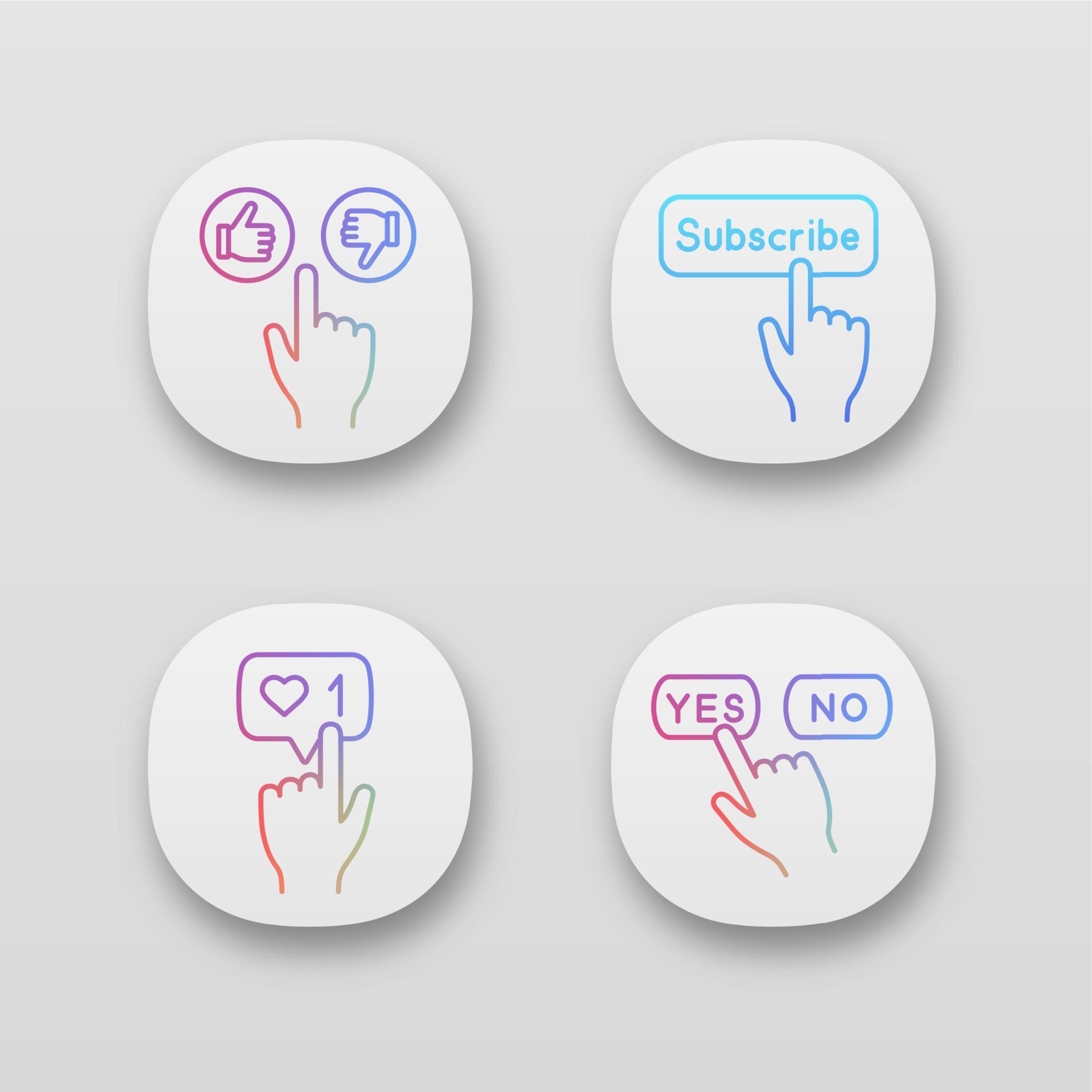 Click App Icons Set Subscribe Thumbs Up And Down Yes No Like Counter Ui Ux User Interface