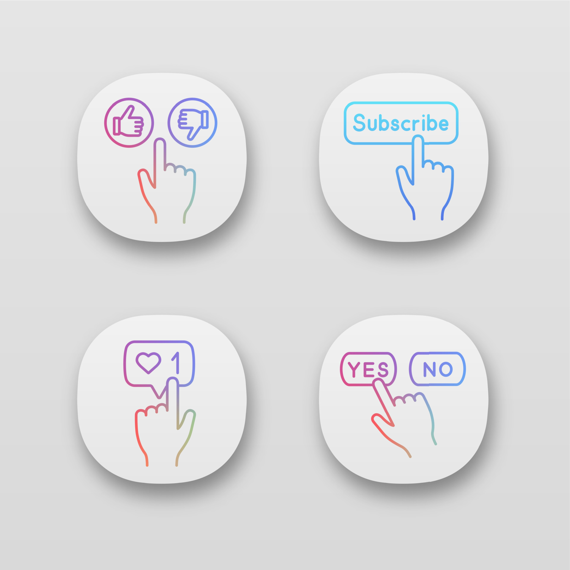 Click App Icons Set Subscribe Thumbs Up And Down Yes No Like Counter Ui Ux User Interface