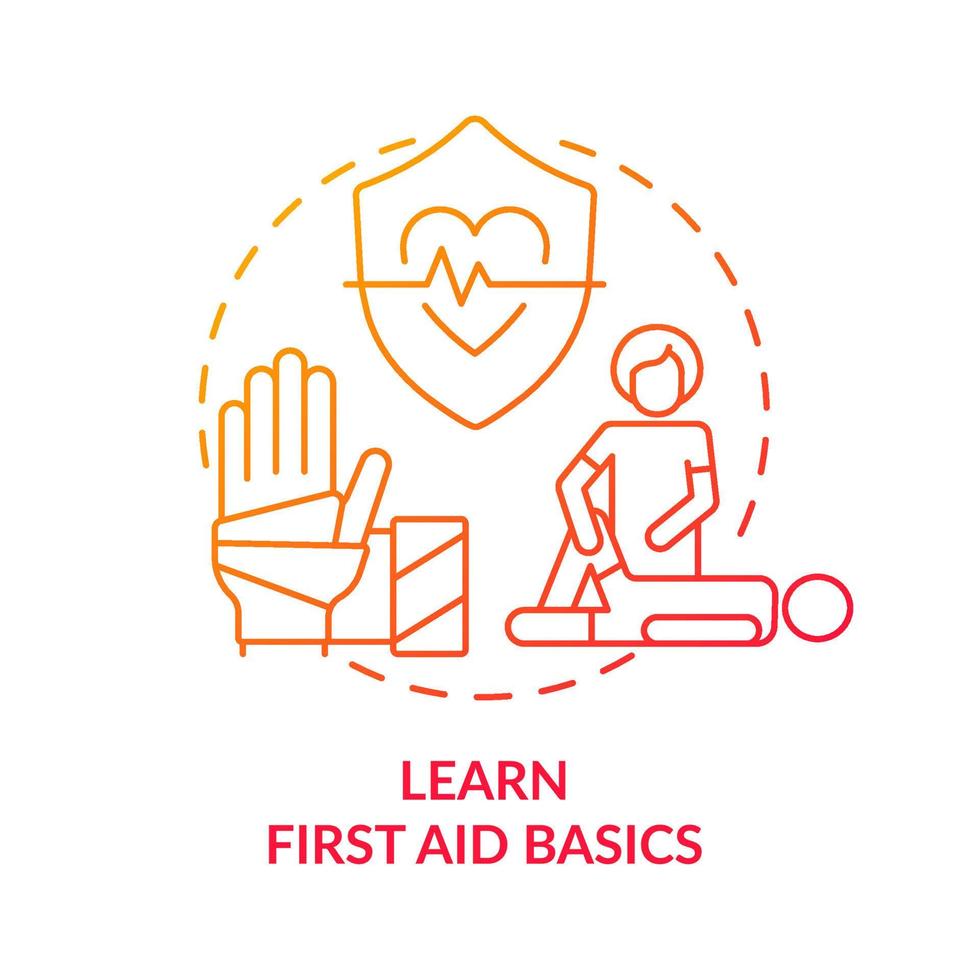 Learn first aid basics red gradient concept icon. Joining medical ...