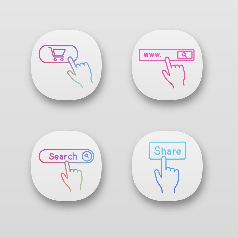 Click app icons set. Buy, search bar, share. UI UX user interface. Web or mobile applications ...