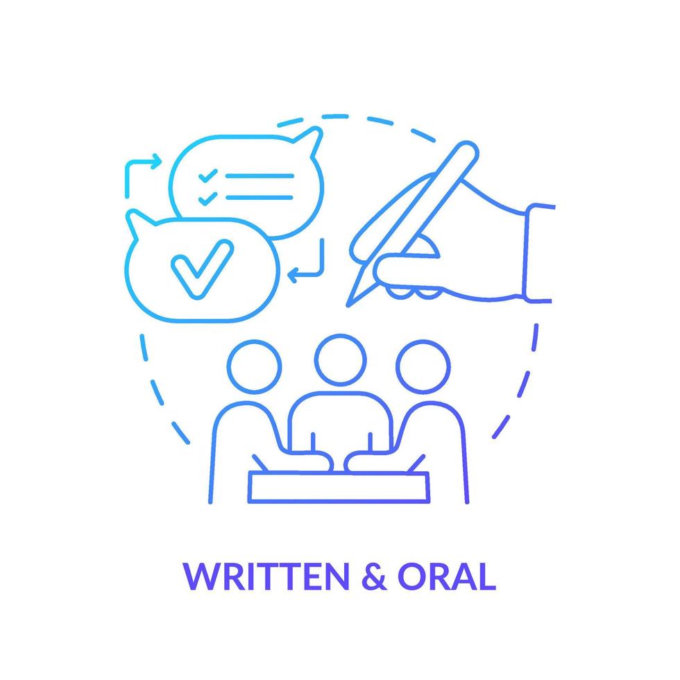 Written and oral blue gradient concept icon. Verbal and nonverbal ... Written and oral blue gradient concept icon. Verbal and nonverbal ...