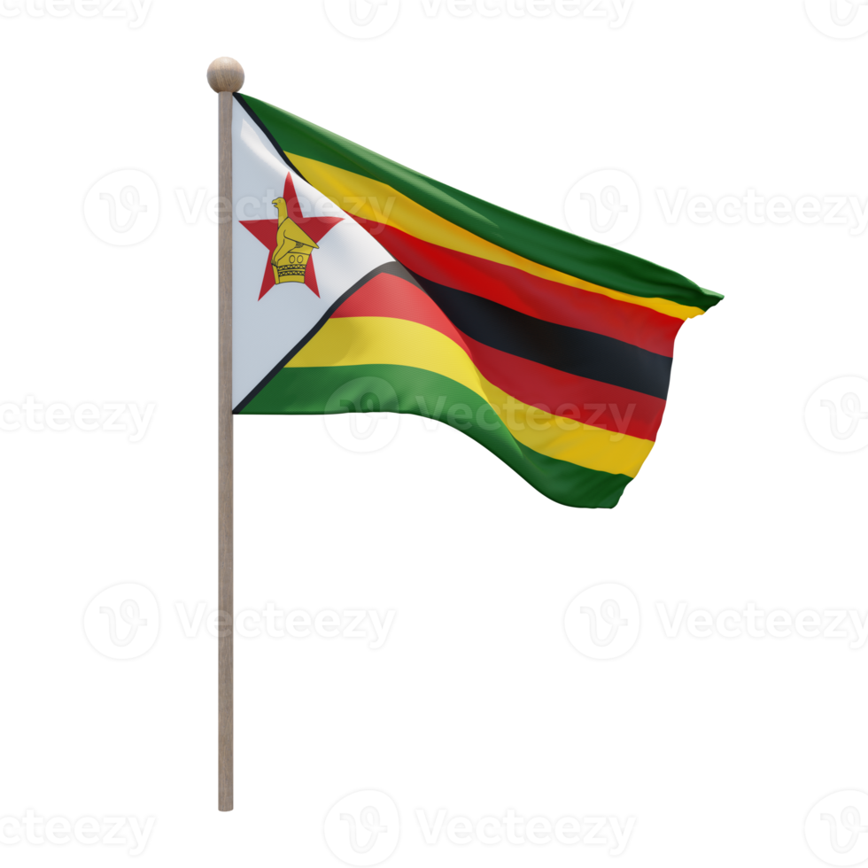 Zimbabwe 3d Illustration Flag On Pole Wood Flagpole 11234358 Png