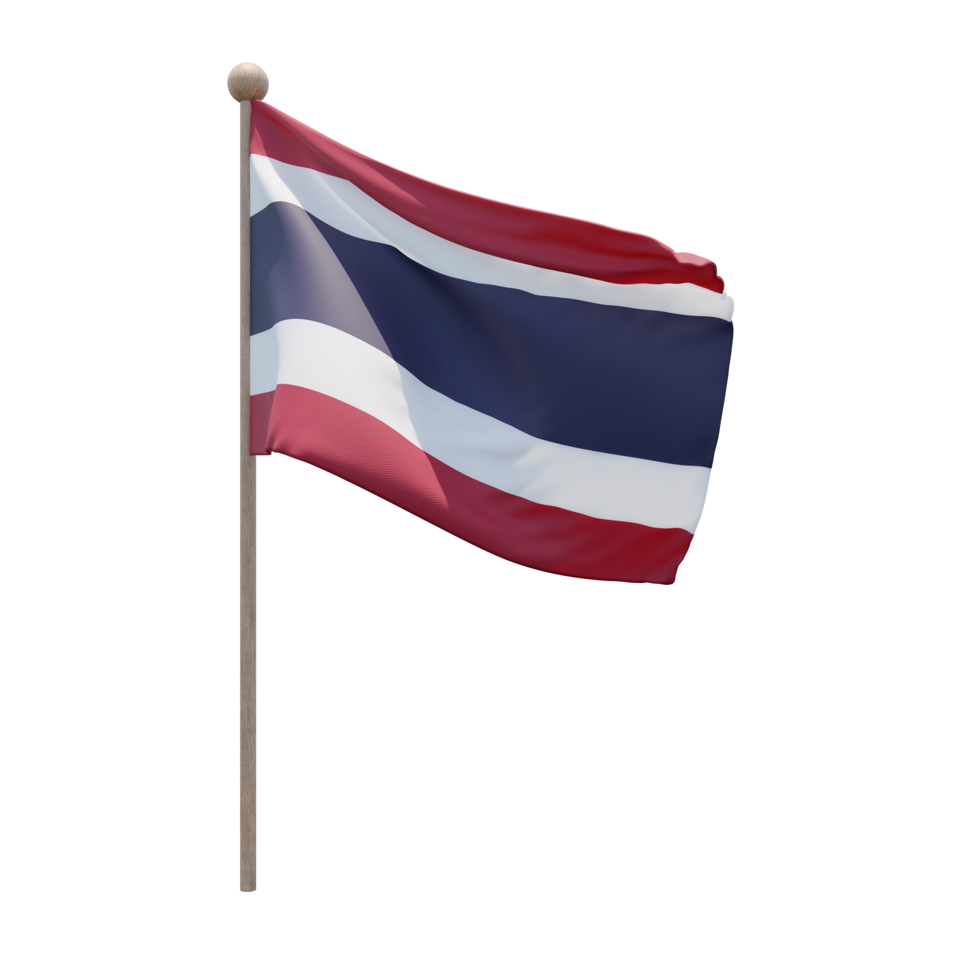 Thailand 3d Illustration Flag On Pole Wood Flagpole 11234573 Png