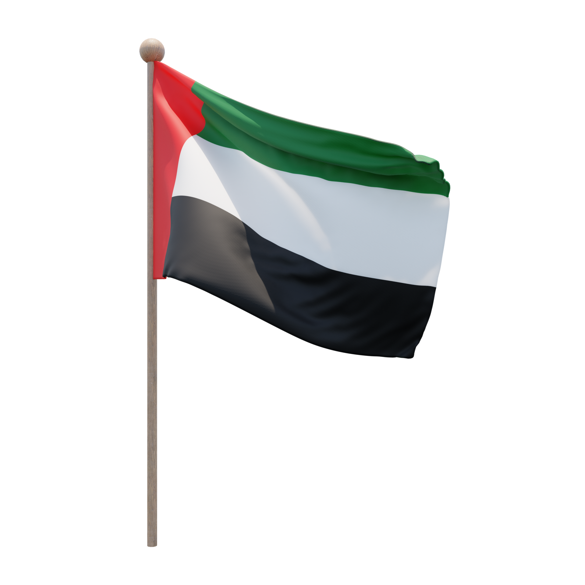 United Arab Emirates 3d Illustration Flag On Pole Wood Flagpole