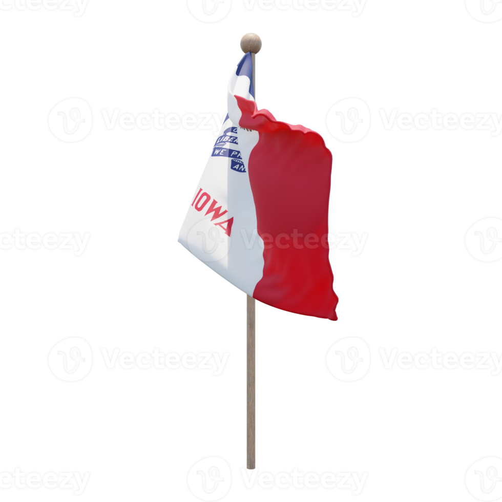 Iowa 3d Illustration Flag On Pole Wood Flagpole 11235016 Png