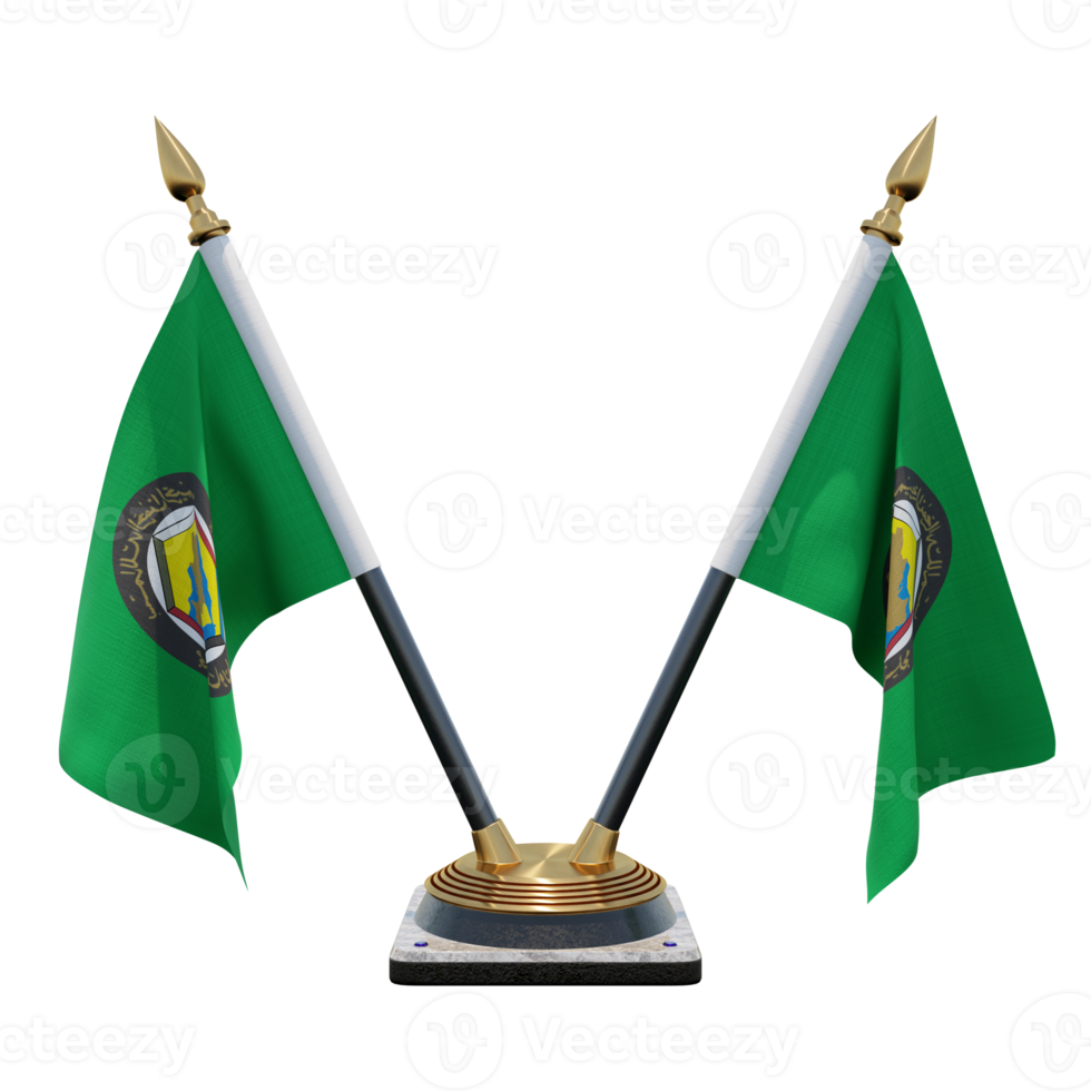 Gulf Cooperation Council 3d Illustration Double V Desk Flag Stand