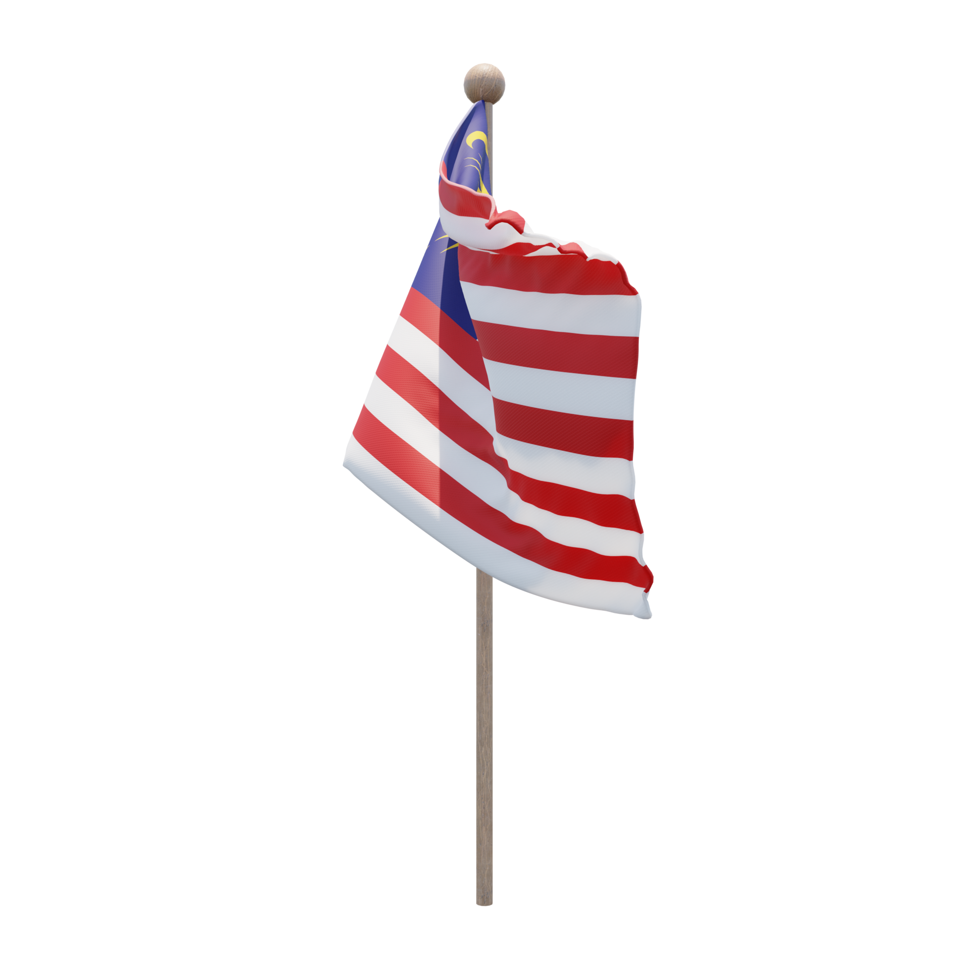 Malaysia 3d Illustration Flag On Pole Wood Flagpole 11236189 Png