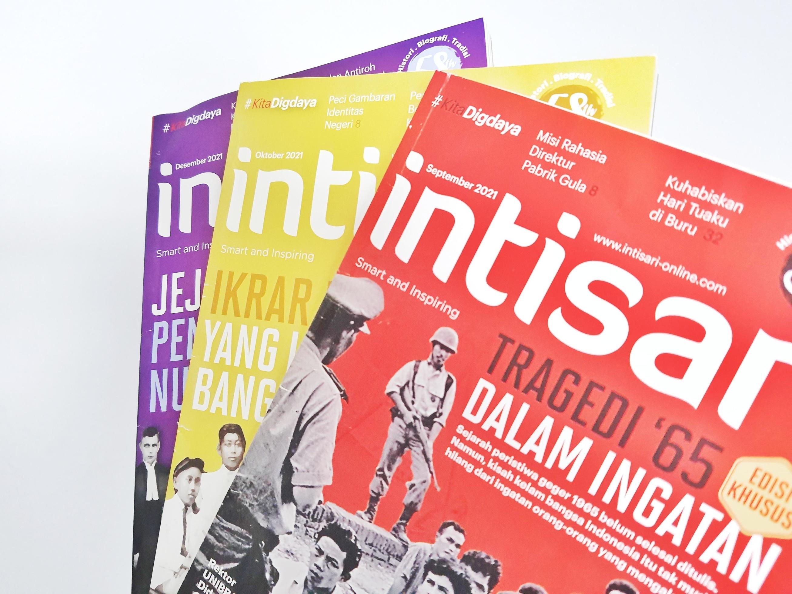 West Java, Indonesia on July 2022. Photo of some Intisari magazines. Intisari is the name of a ...