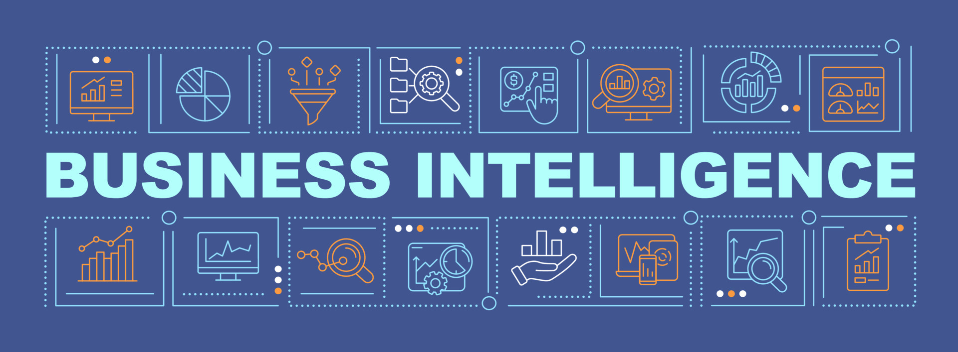 Business intelligence implementation word concepts dark blue banner ...