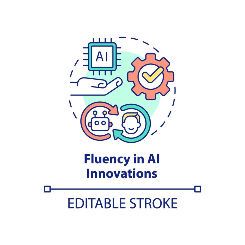 Fluency in AI innovations concept icon. Trendy digital skill abstract idea thin line ...