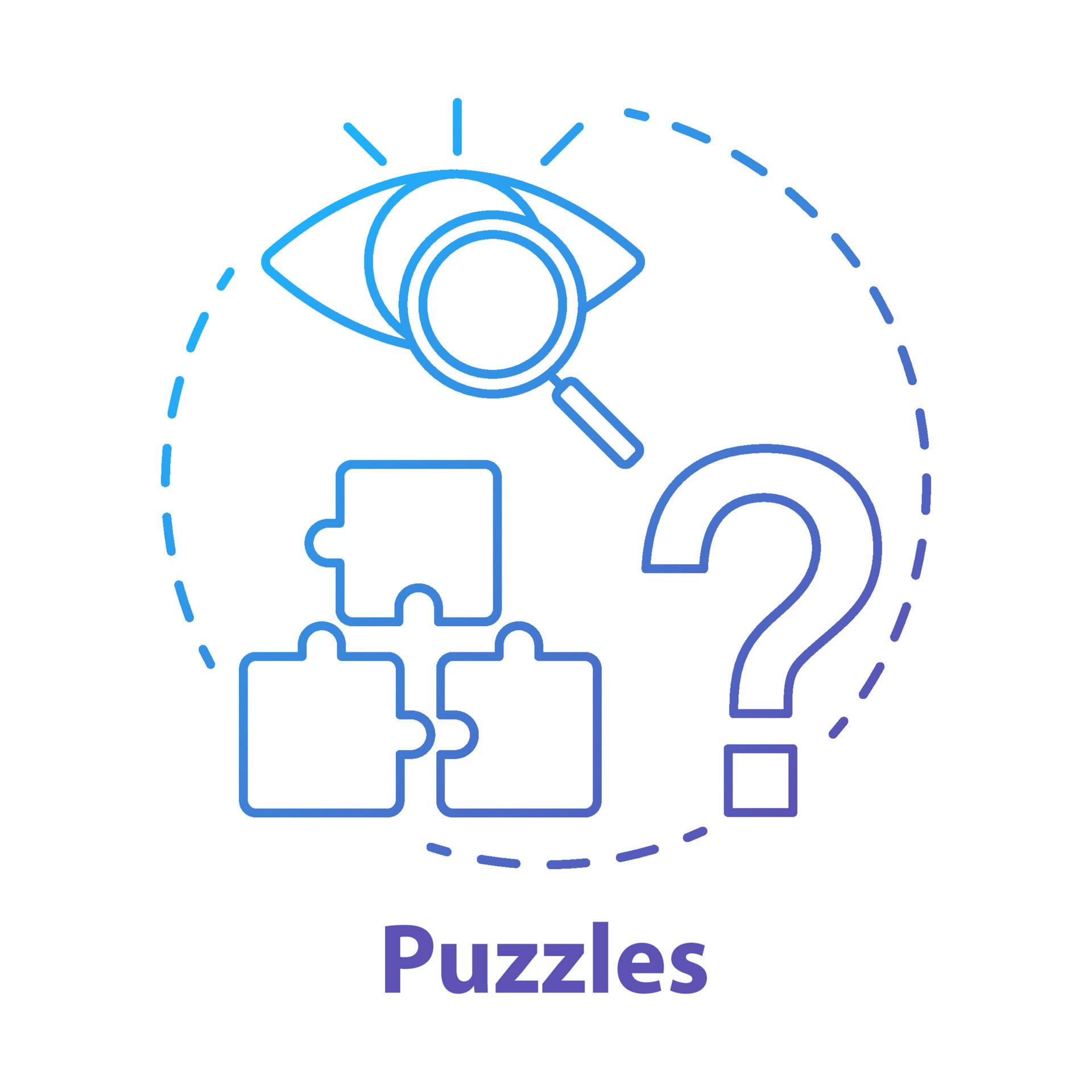 Puzzles blue gradient concept icon. Quest game idea thin line illustration. Looking for answer ...