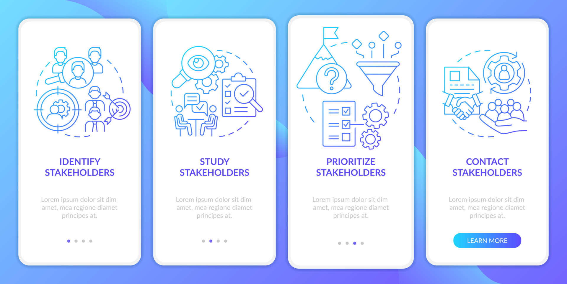 Stakeholder Relations Steps Blue Gradient Onboarding Mobile App Screen Walkthrough 4 Steps