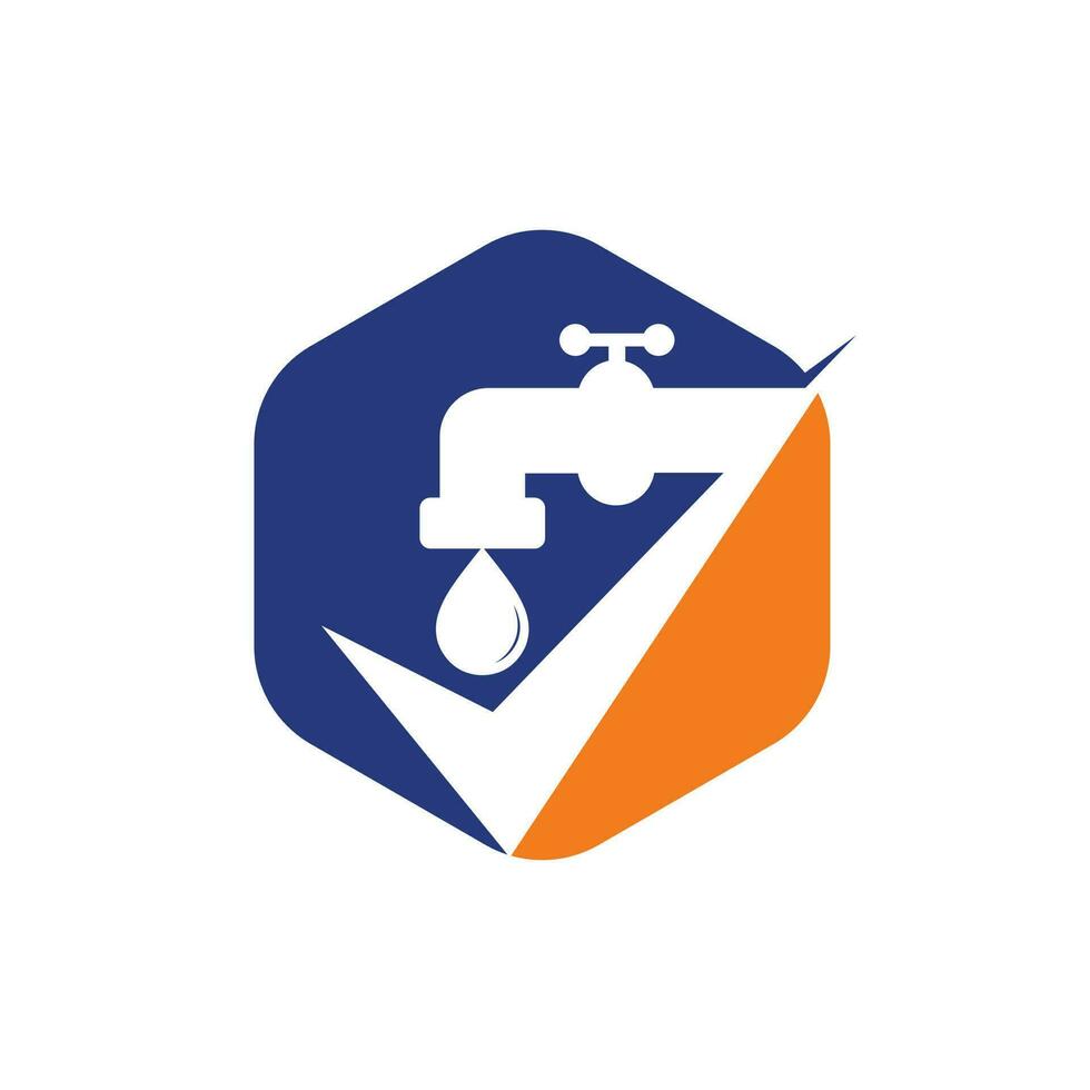 Check plumbing logo template illustration. Water faucet with check tick logo symbol vector icon ...