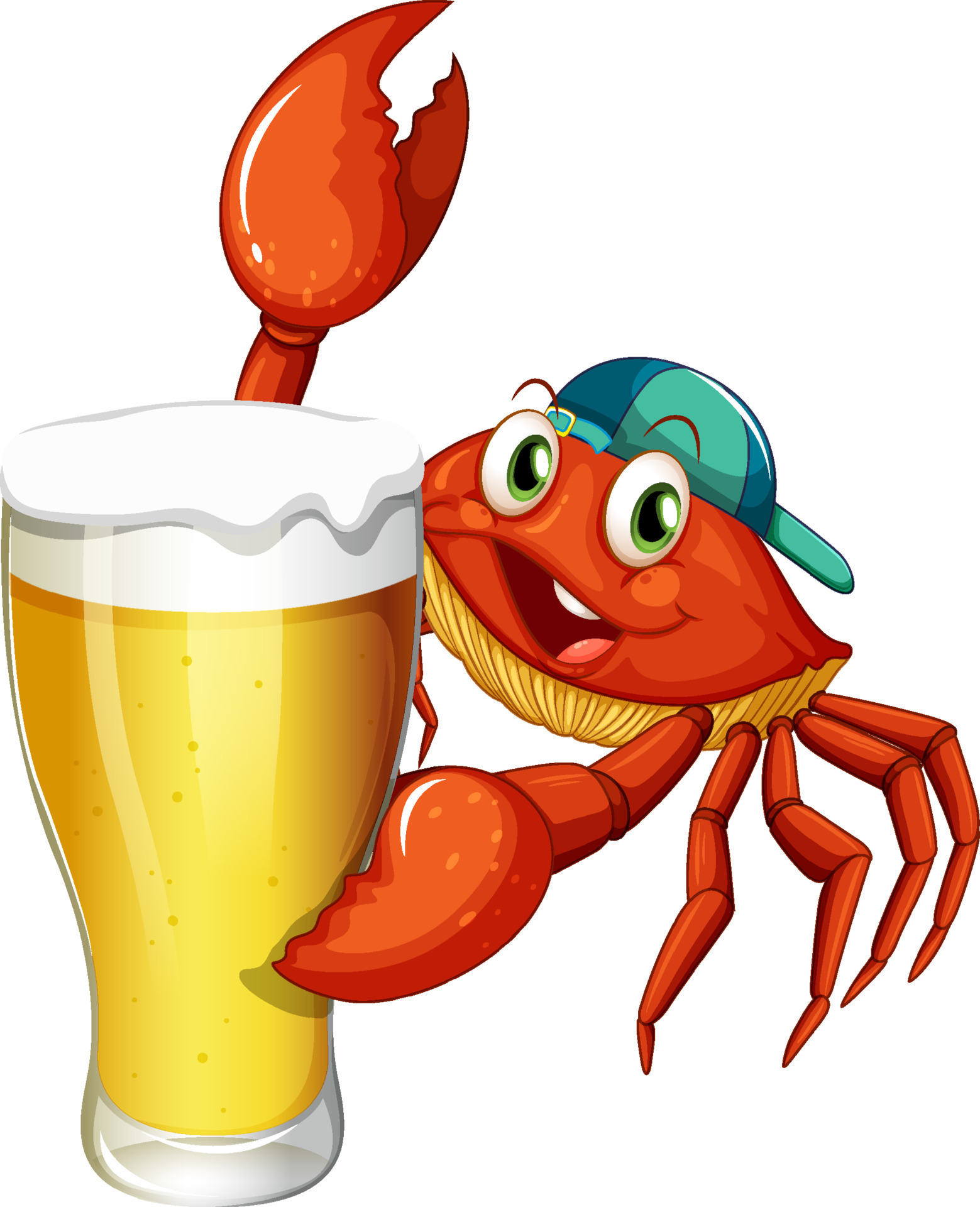 Cute Crab Cartoon Character Drinking Beer 11279686 Vector Art At Vecteezy