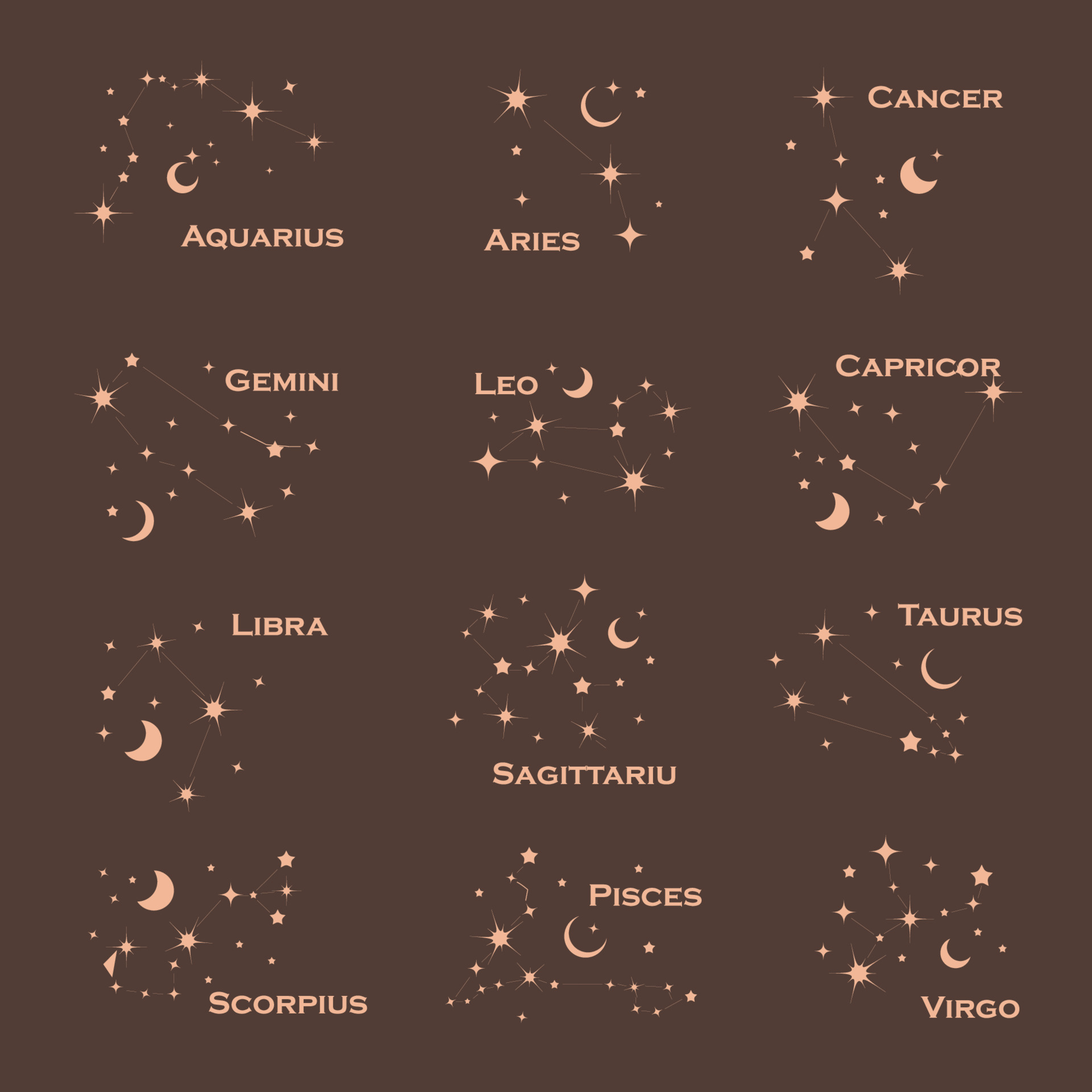 Illustration Zodiac Constellations On A Dark Background With Stars