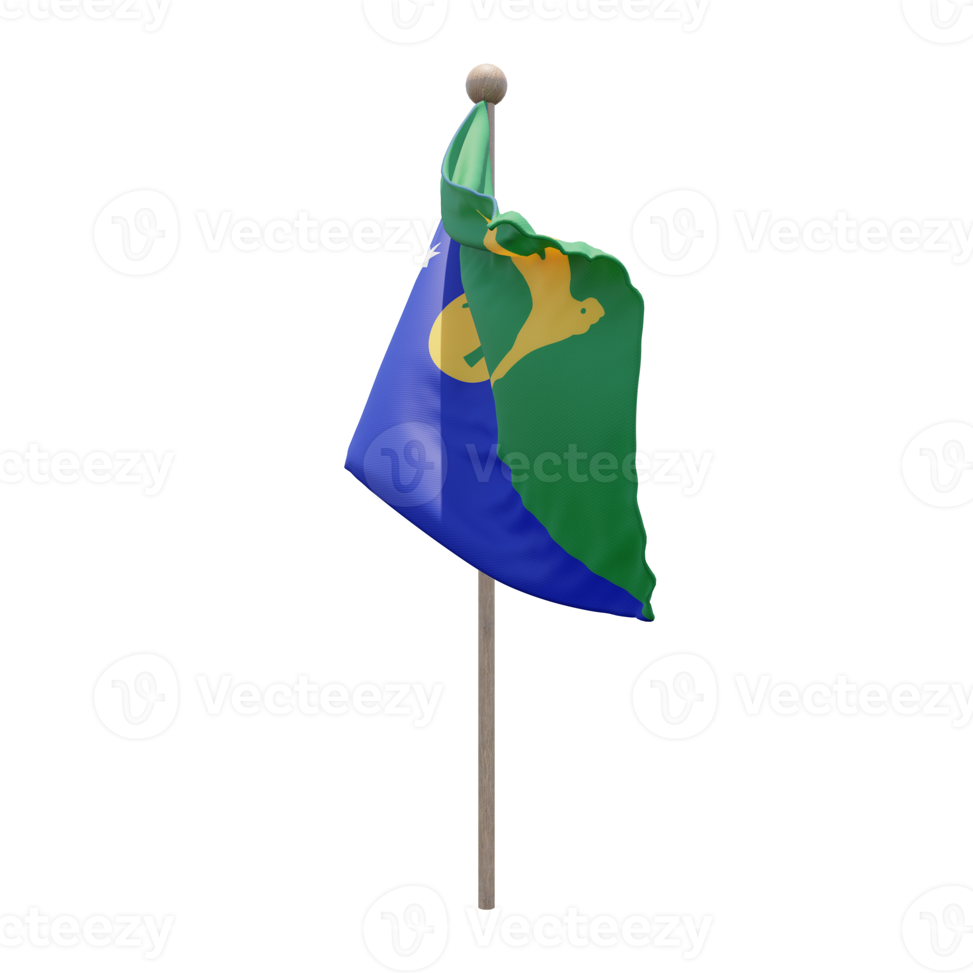 Christmas Island 3d Illustration Flag On Pole Wood Flagpole 11285124 Png