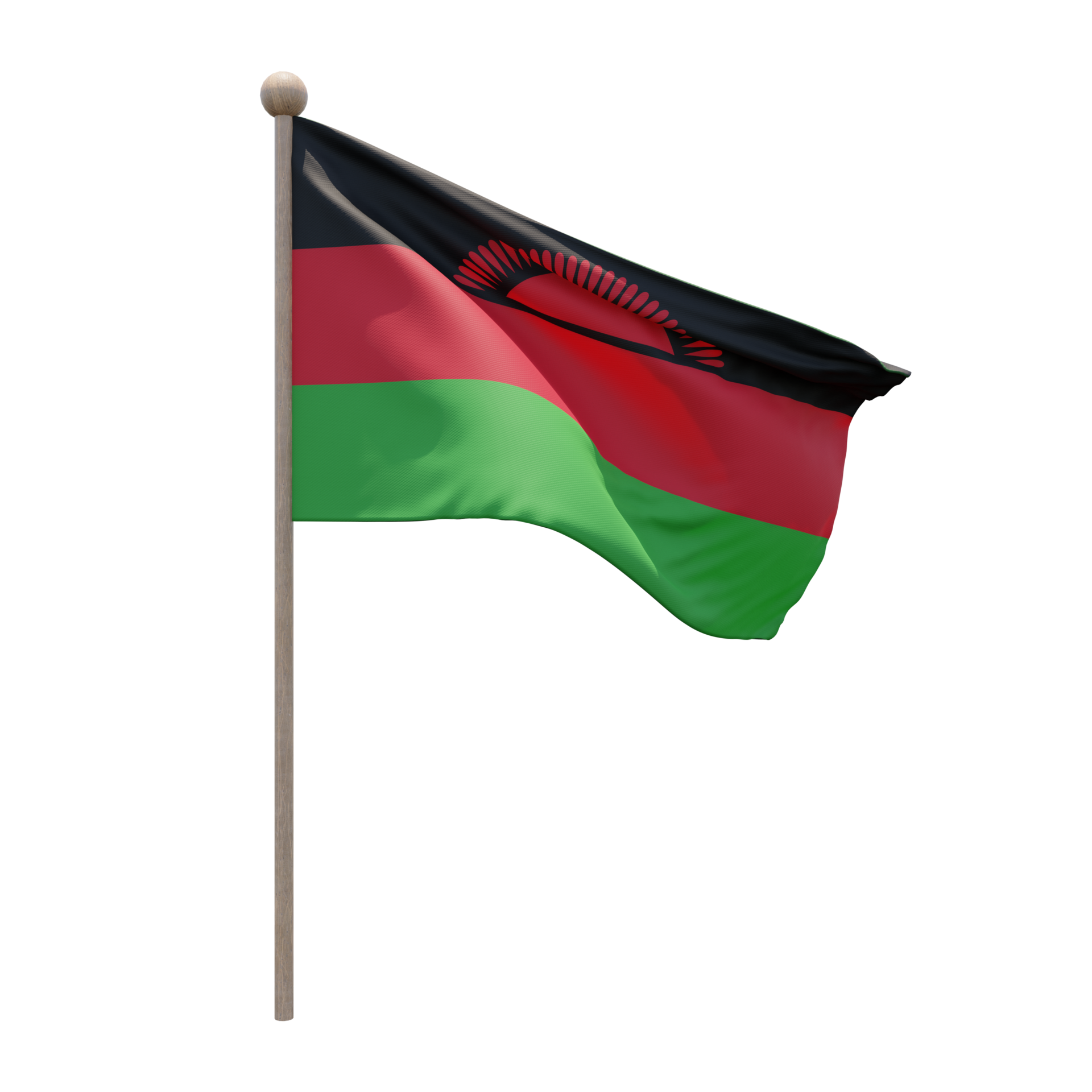 Malawi 3d Illustration Flag On Pole Wood Flagpole 11285231 Png