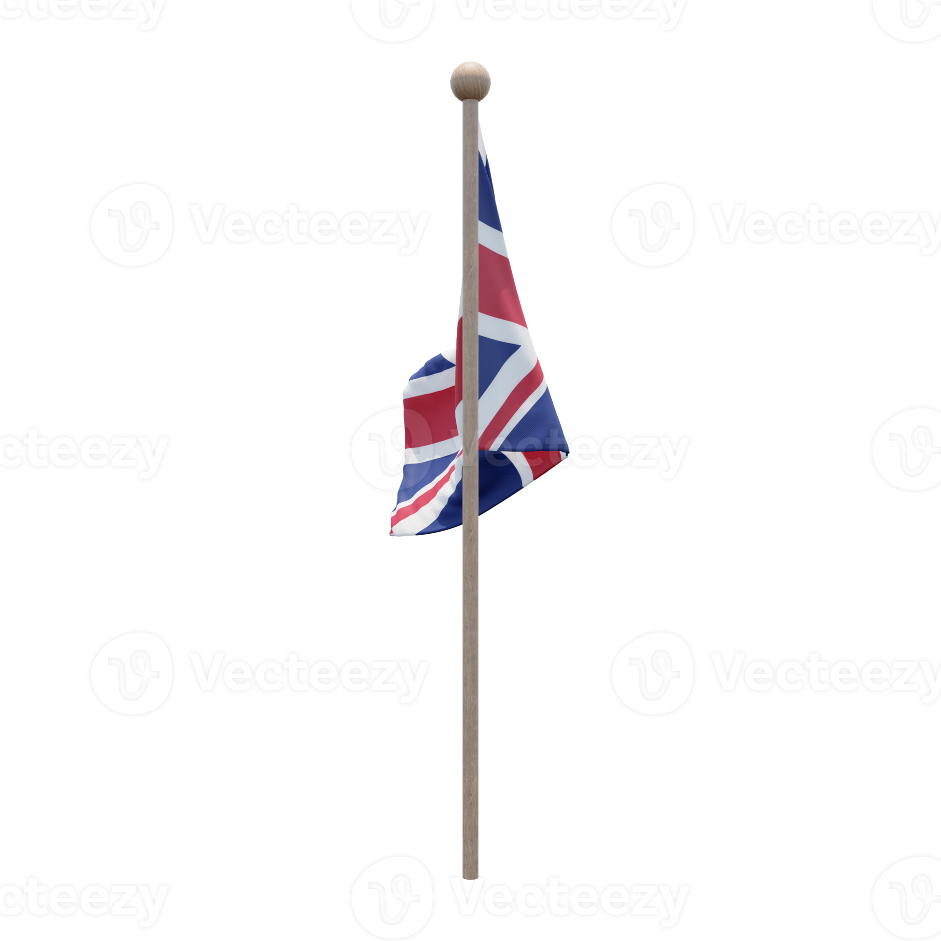 United Kingdom 3d illustration flag on pole. Wood flagpole 11285352 PNG