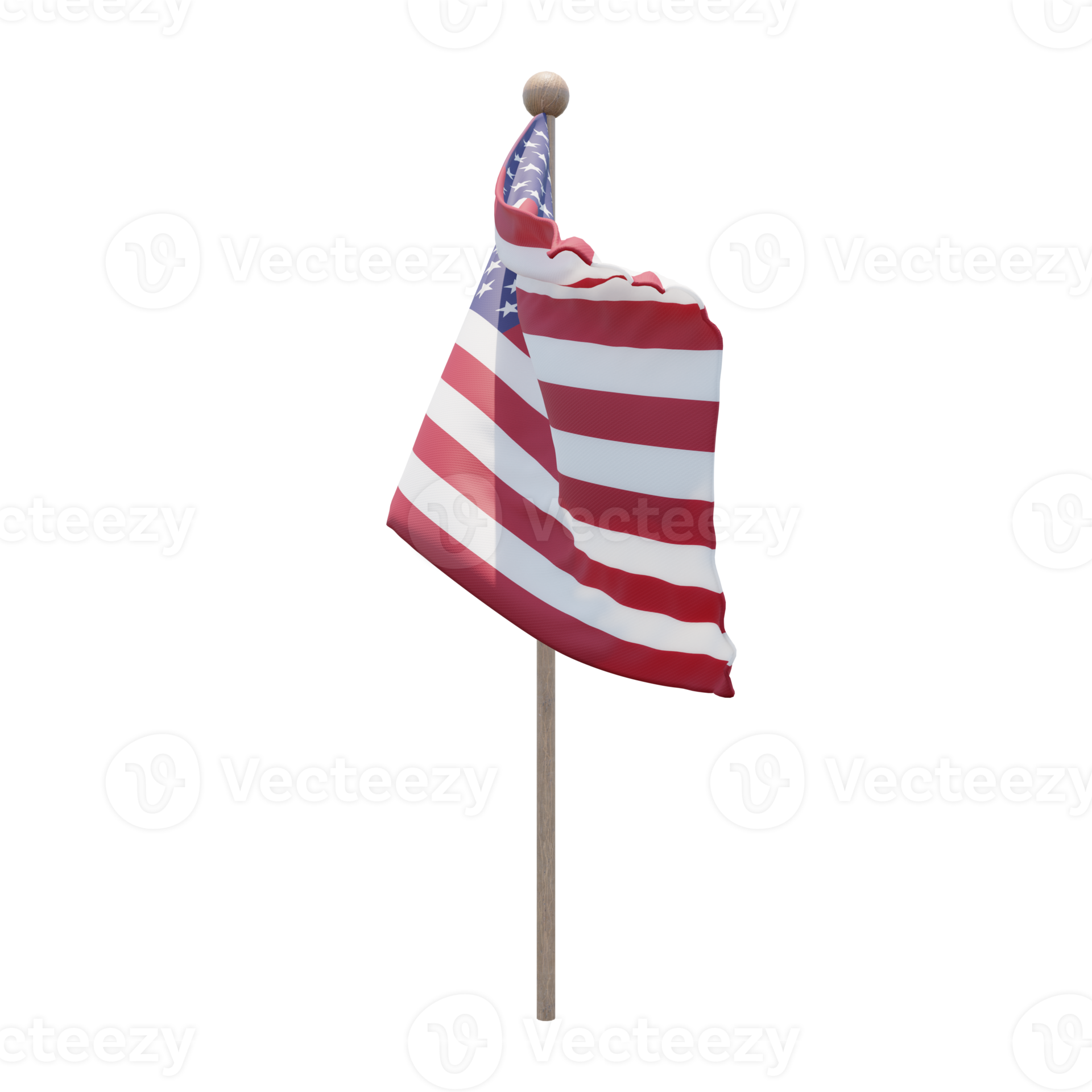 United States 3d Illustration Flag On Pole Wood Flagpole 11285438 Png