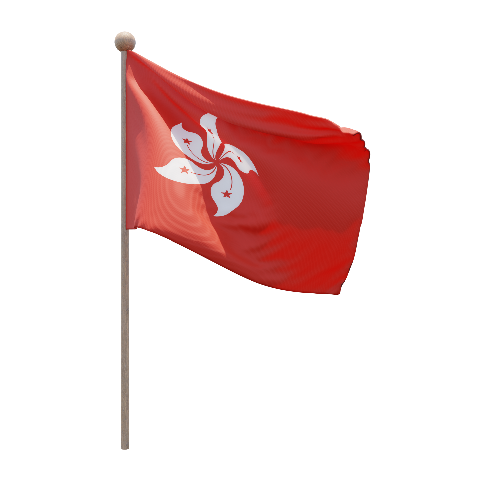 Hong Kong 3d Illustration Flag On Pole Wood Flagpole 11285597 Png