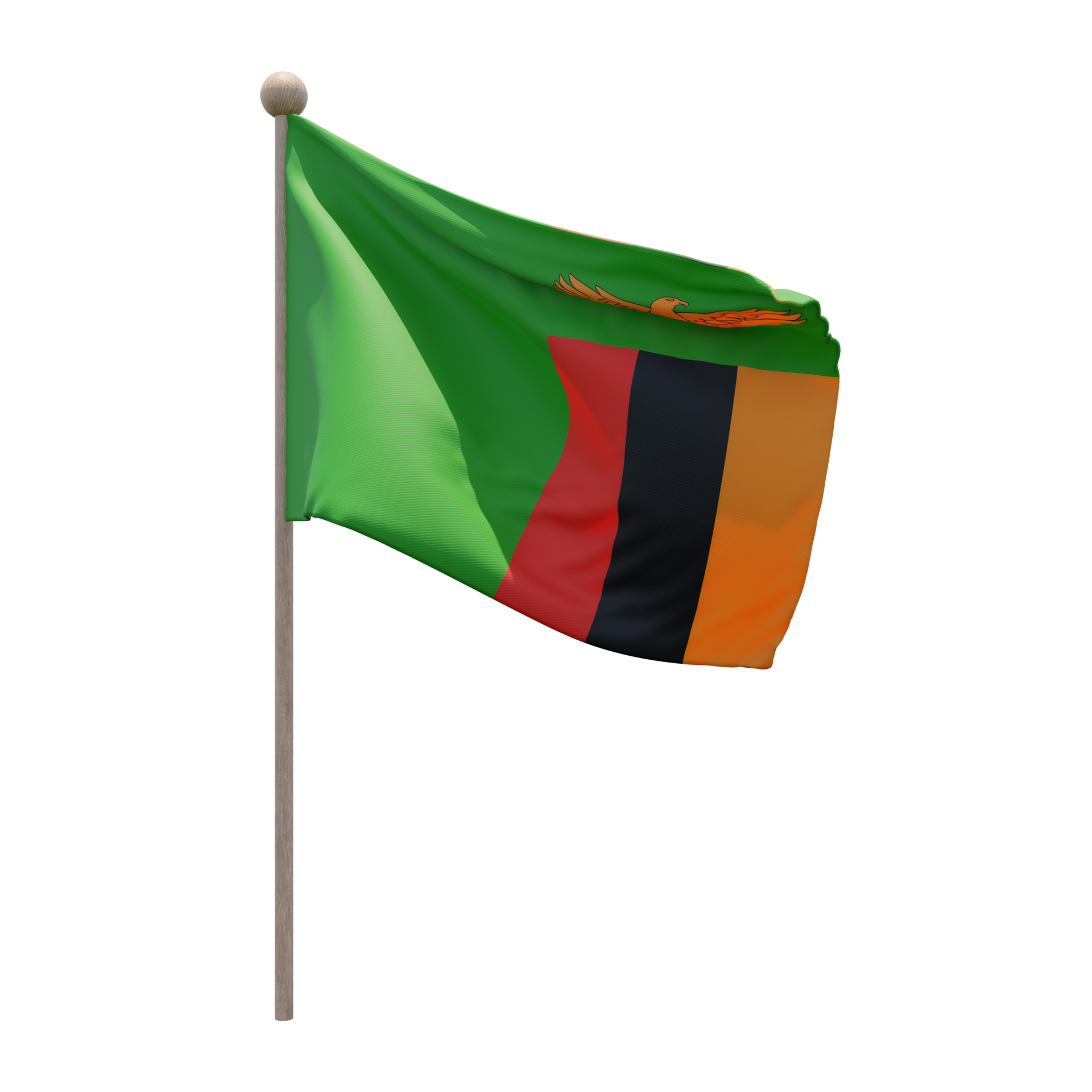 Zambia 3d Illustration Flag On Pole Wood Flagpole 11285812 Png