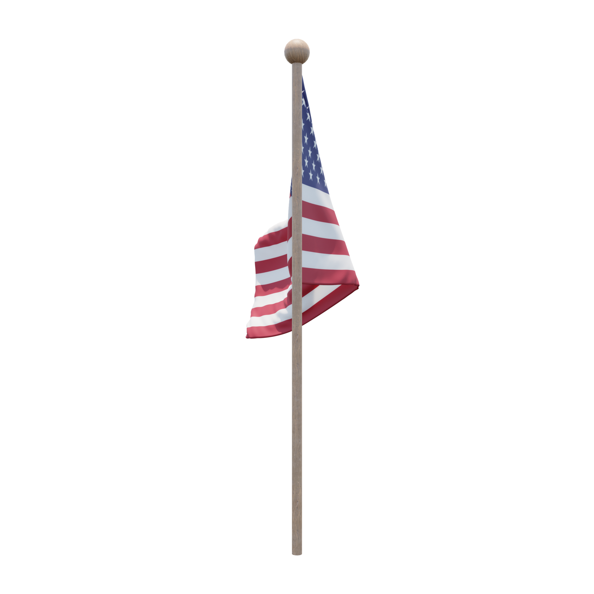 United States 3d Illustration Flag On Pole Wood Flagpole 11286008 Png