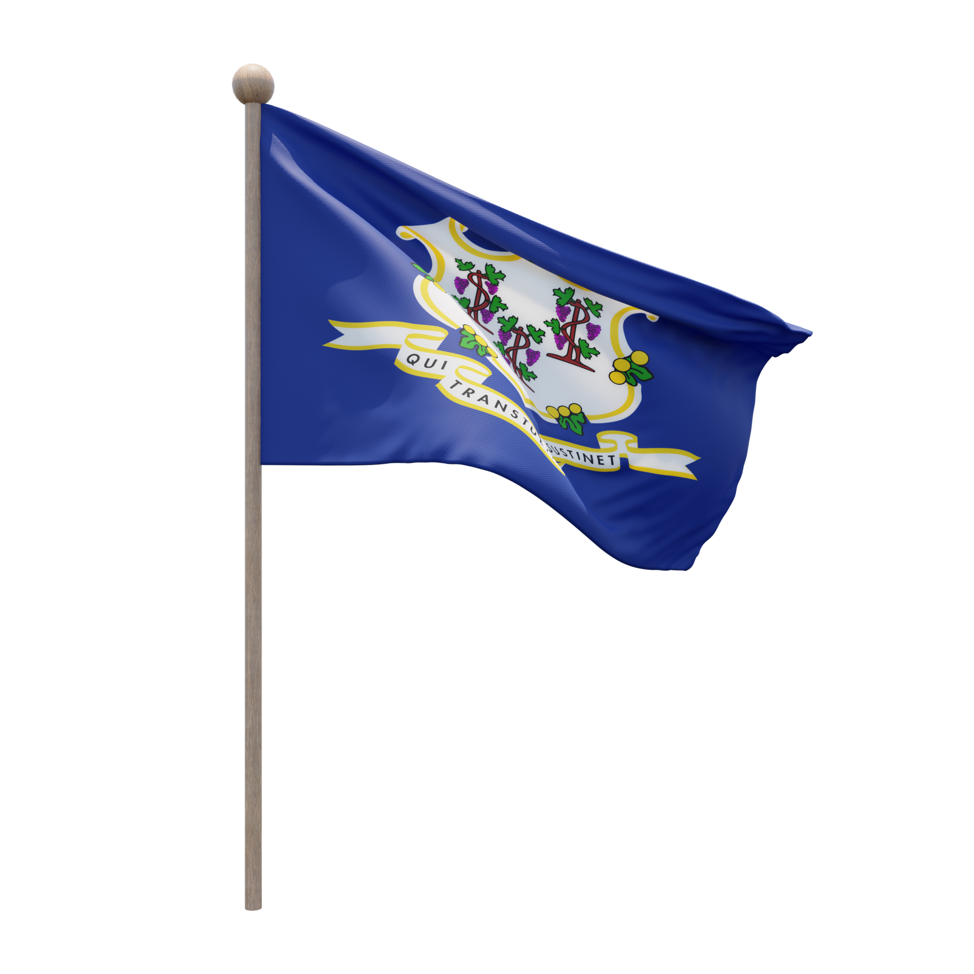 Connecticut 3d illustration flag on pole. Wood flagpole 11286036 PNG