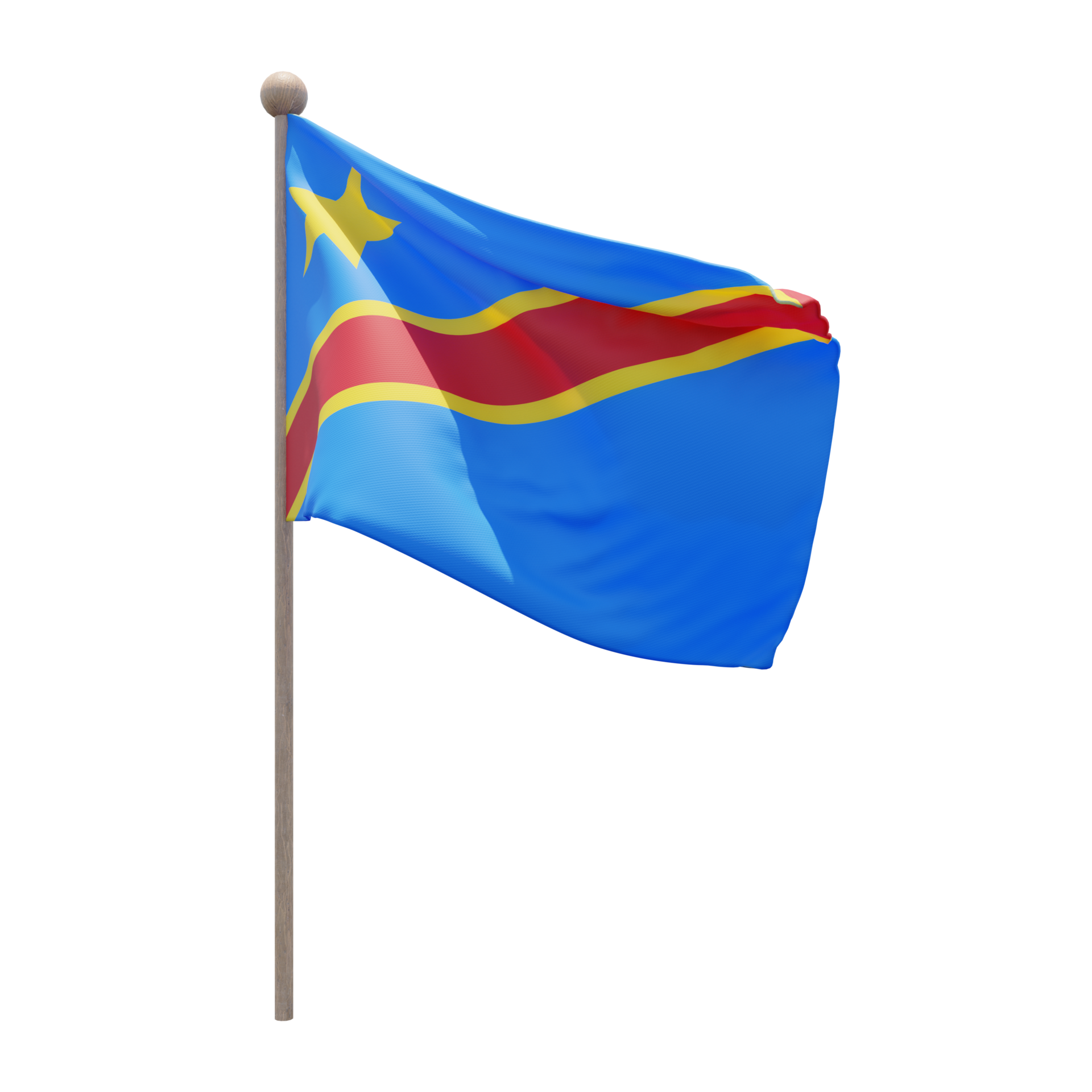 Free Democratic Republic Of Congo 3d Illustration Flag On Pole Wood