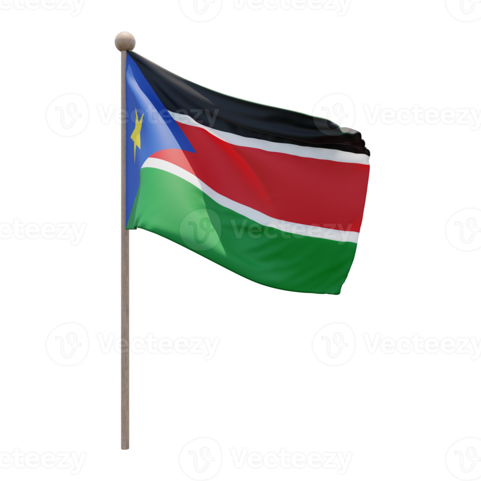 South Sudan 3d Illustration Flag On Pole Wood Flagpole 11286194 Png