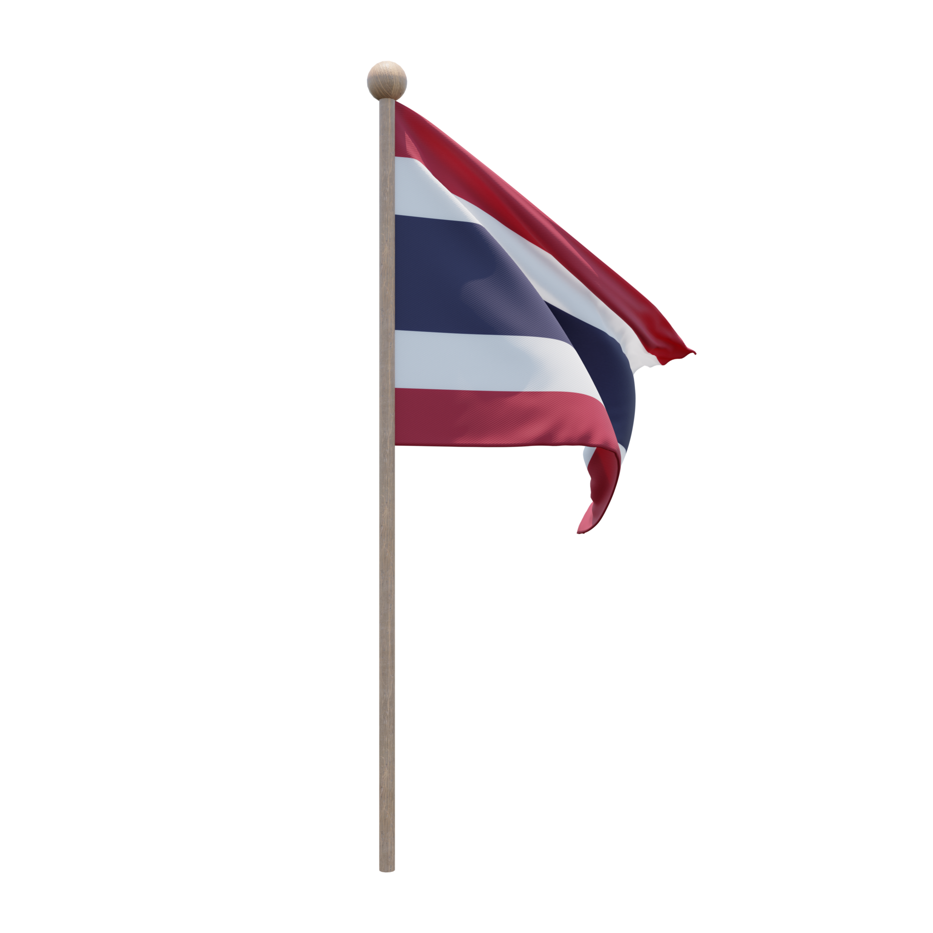 Thailand 3d Illustration Flag On Pole Wood Flagpole 11286407 Png