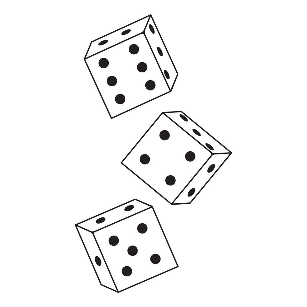 Dice, cubes, vector illustration outline icon isolated on white ... Dice, cubes, vector illustration outline icon isolated on white ...