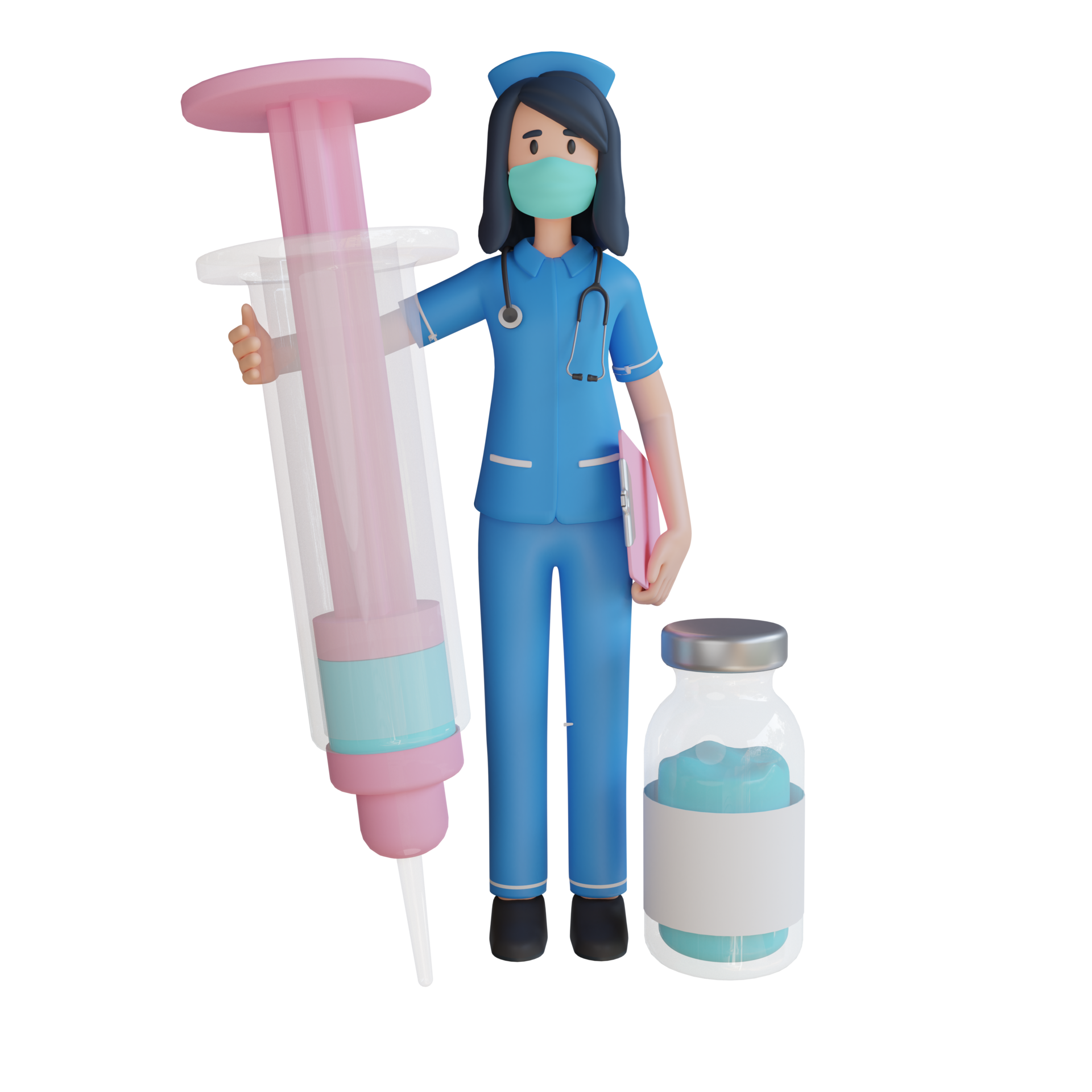Nurse Wear Mask Holding A Big Injection 3d Character Illustration