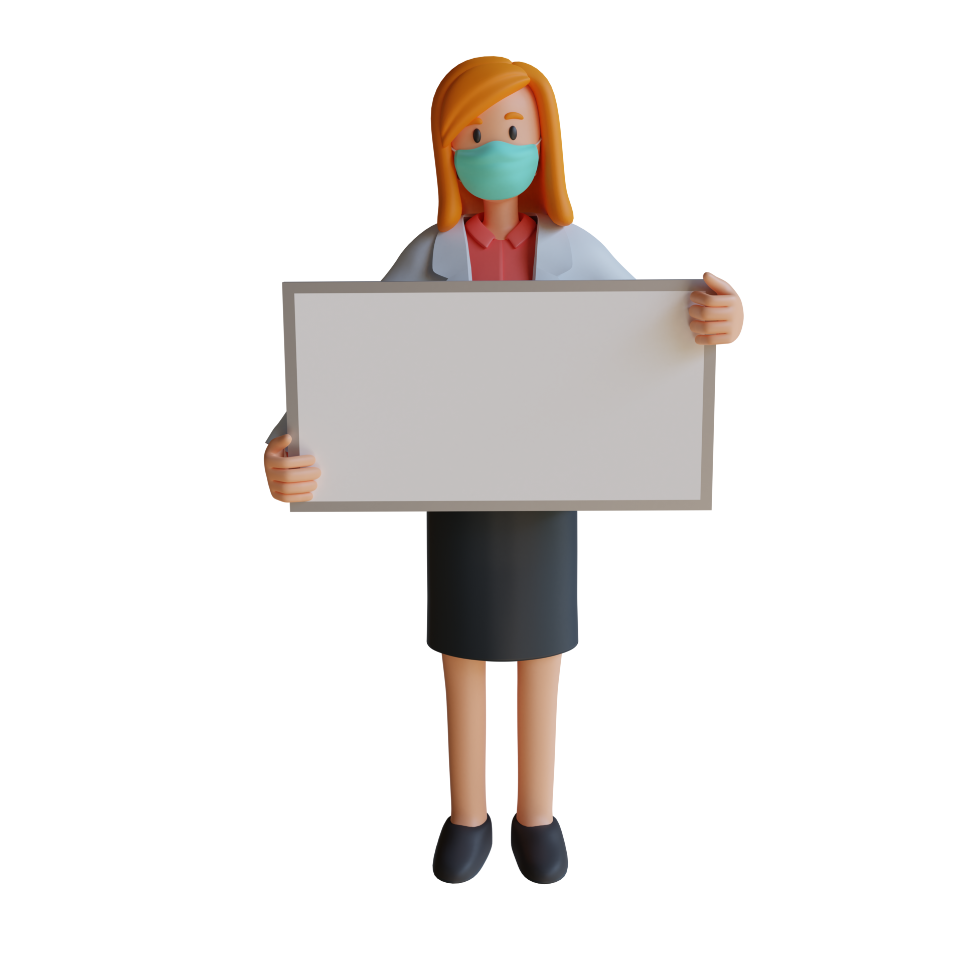 3d Female Doctor Wearing A Mask Holding A Blank White Board Character Design Illustration