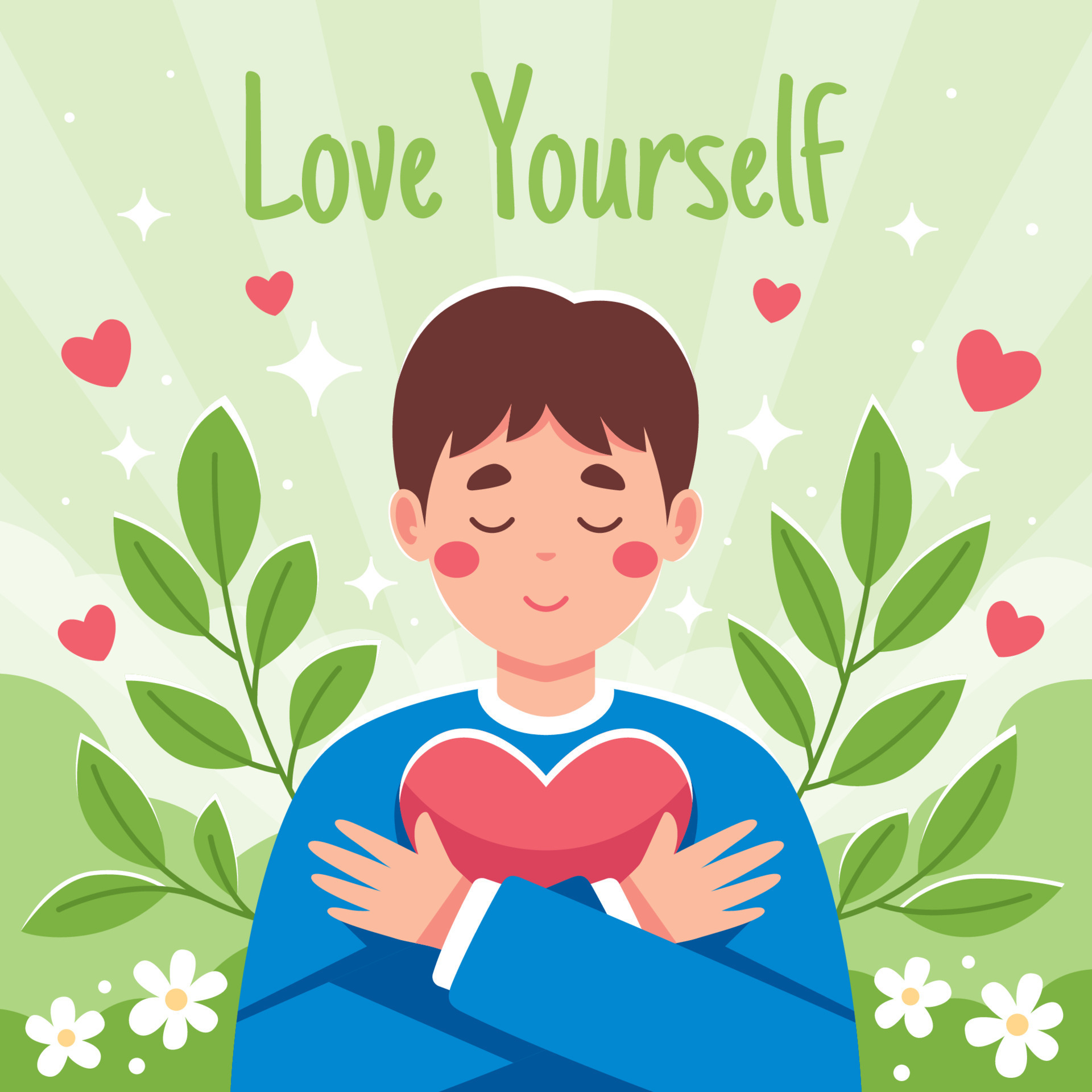 Self Care with Male Character Hugging Himself 11299848 Vector Art at Vecteezy