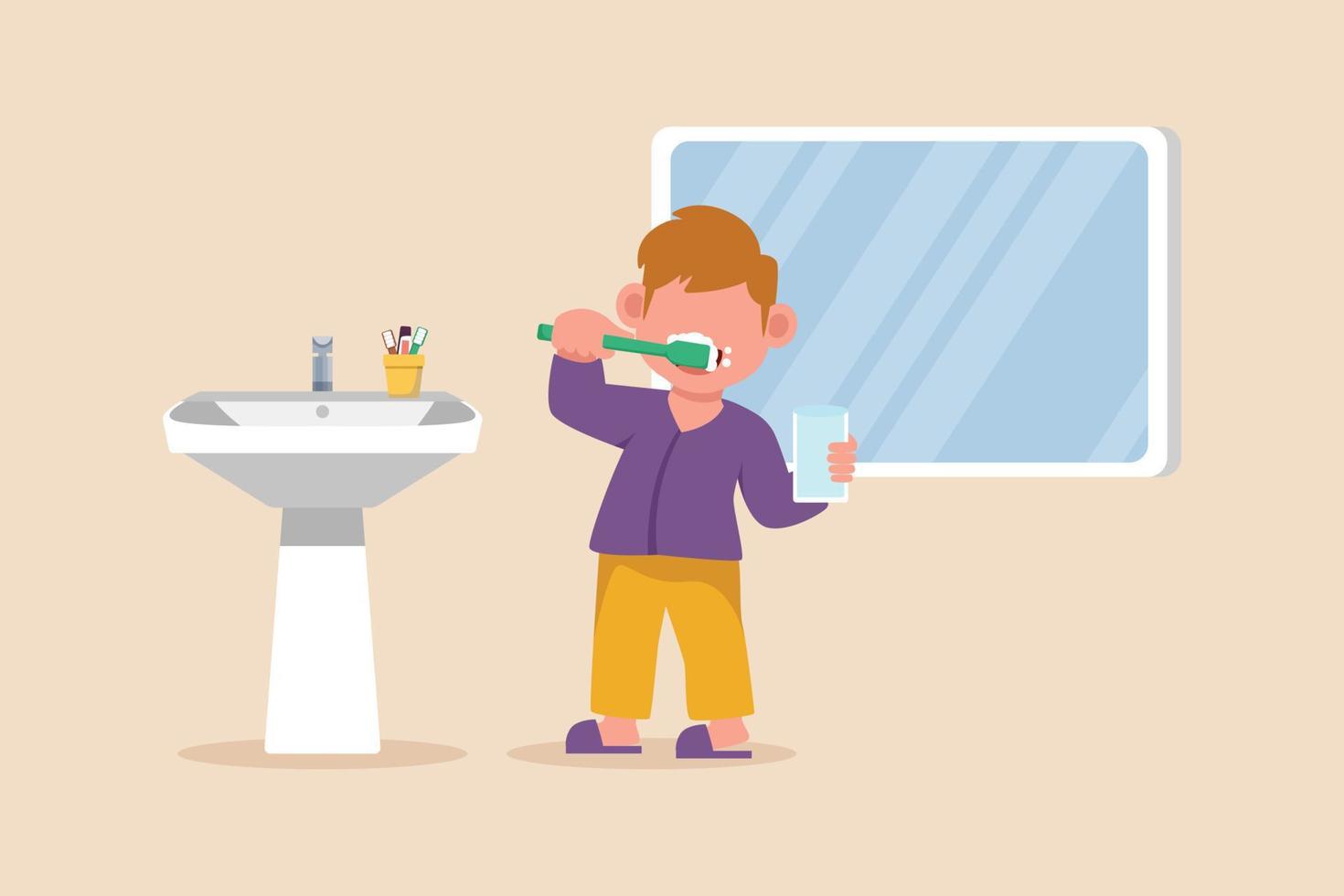 Little boy brushing teeth before going to bed. Before sleep activity ... Little boy brushing teeth before going to bed. Before sleep activity ...