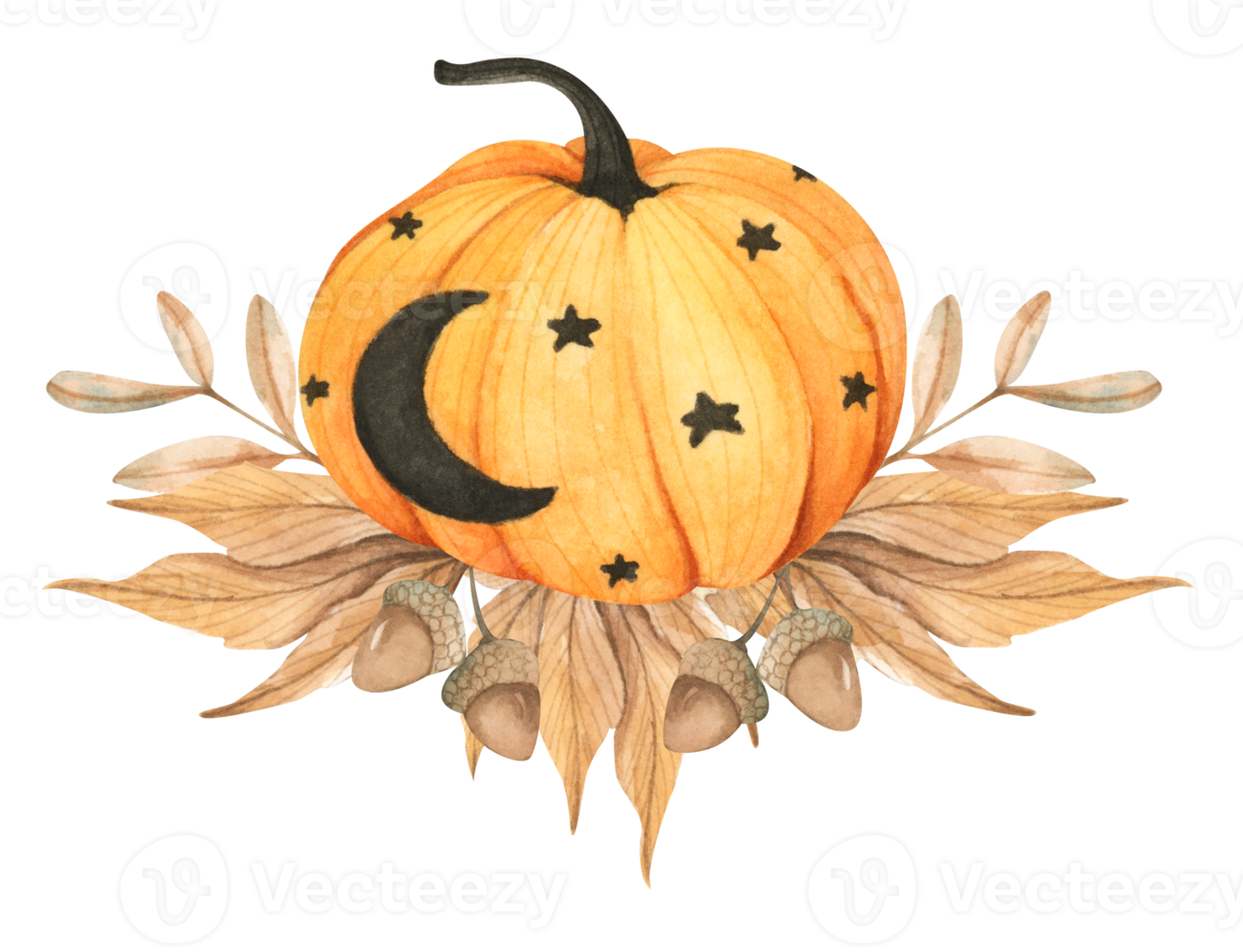 Watercolor floral pumpkins composition. Pumpkins for Halloween ...