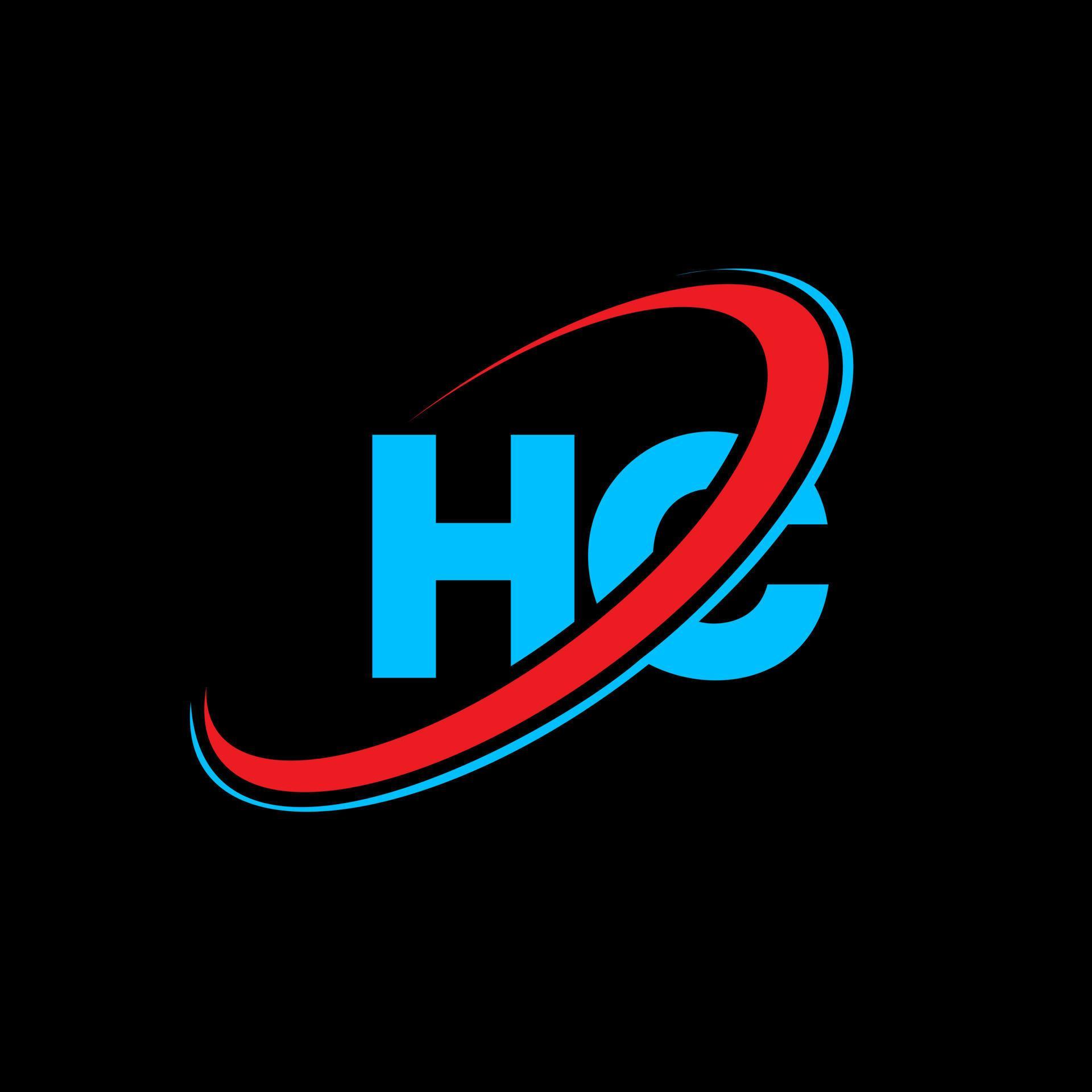 HC H C letter logo design. Initial letter HC linked circle uppercase monogram logo red and blue ...