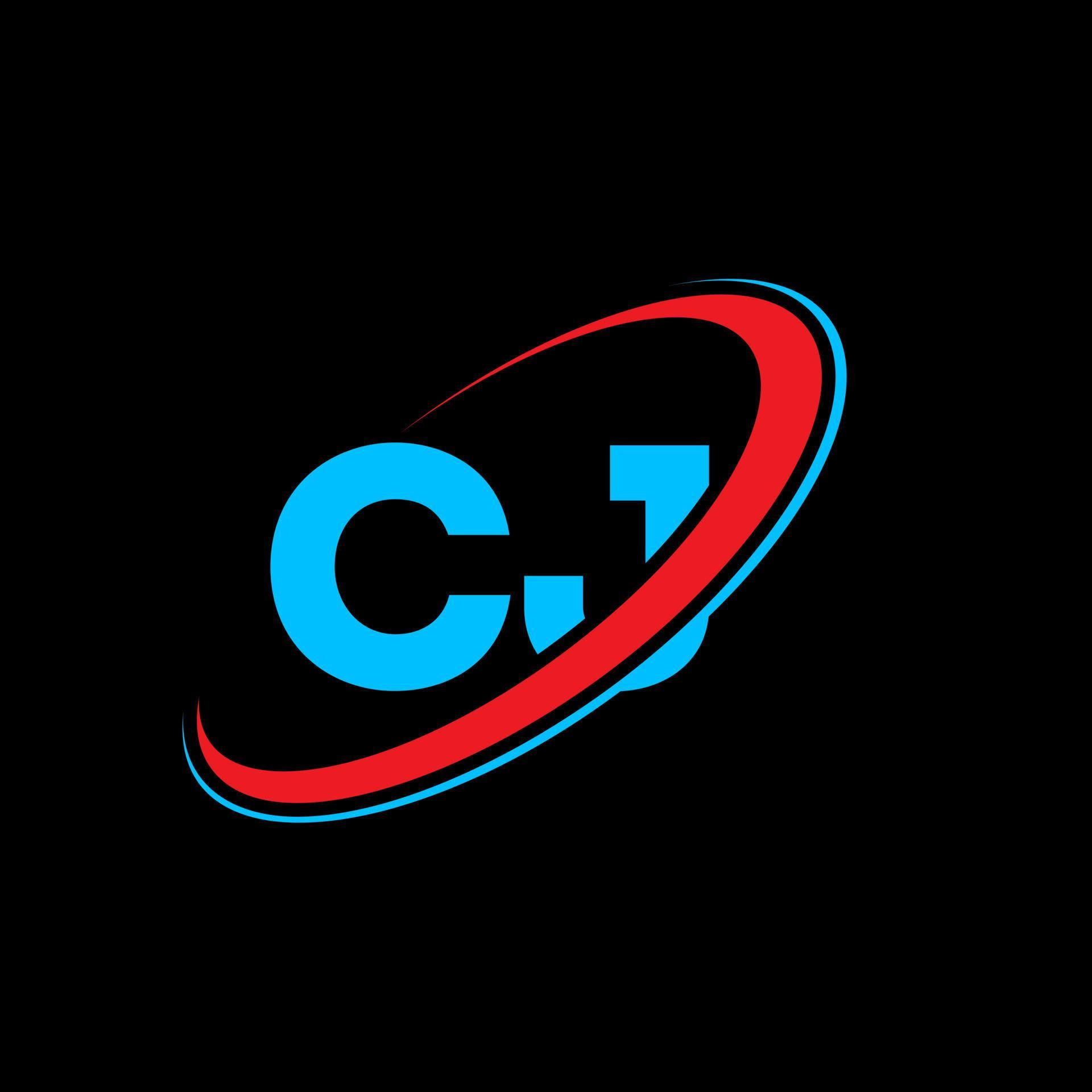 CJ C J letter logo design. Initial letter CJ linked circle uppercase monogram logo red and blue ...