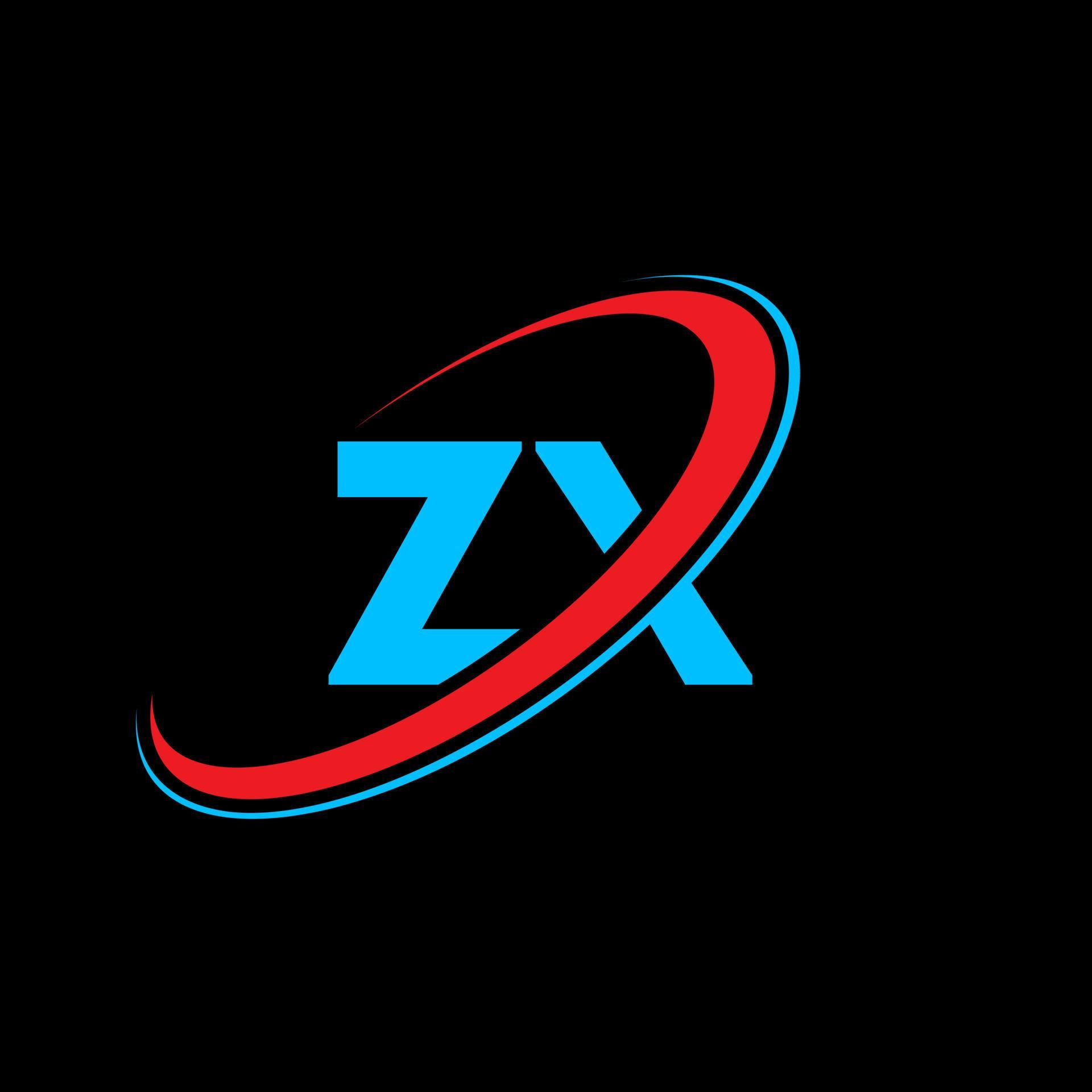 ZX Z X letter logo design. Initial letter ZX linked circle uppercase monogram logo red and blue ...