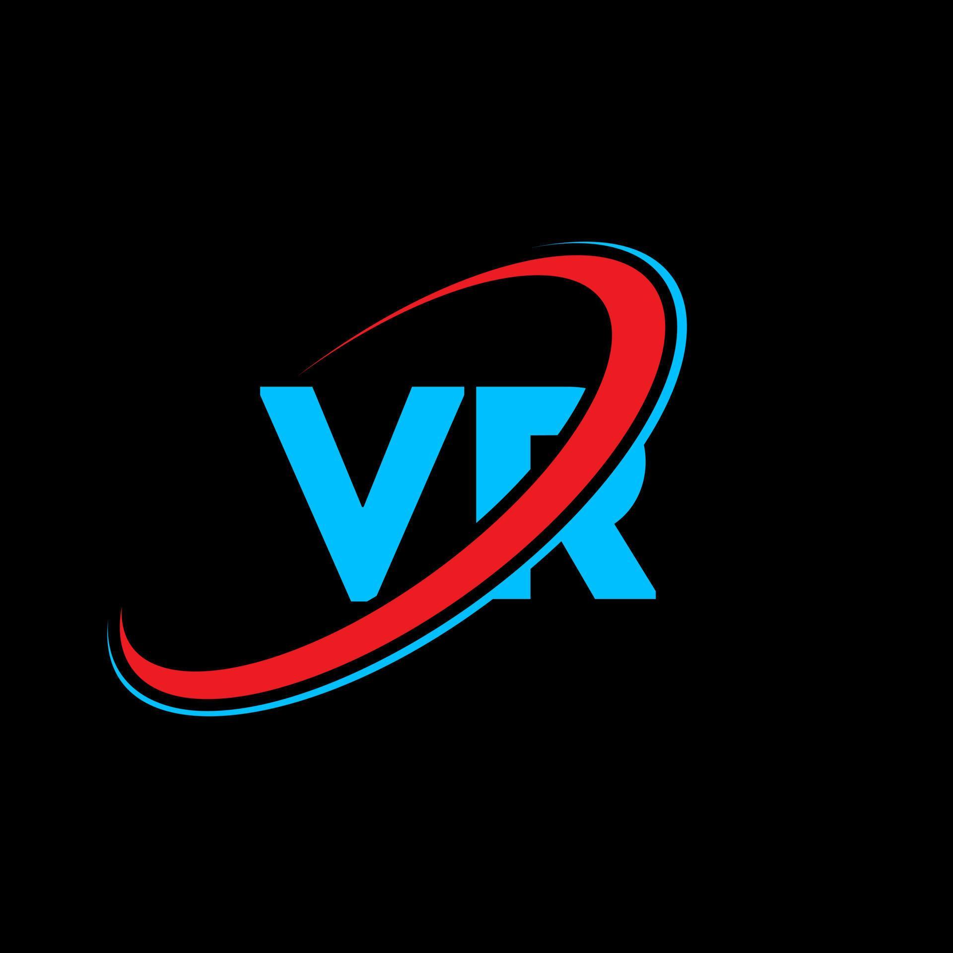 VR V R letter logo design. Initial letter VR linked circle uppercase monogram logo red and blue ...