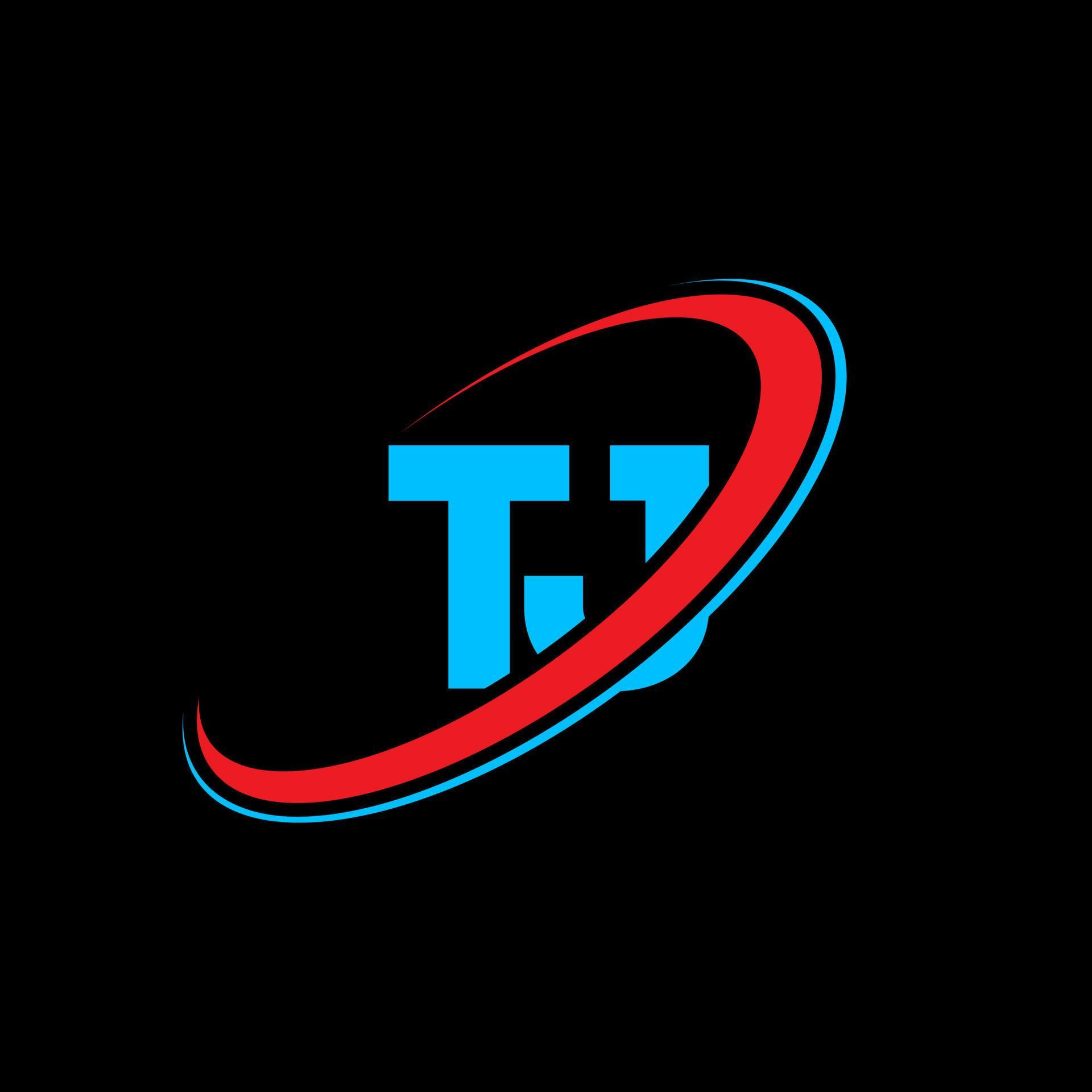 TJ T J letter logo design. Initial letter TJ linked circle uppercase monogram logo red and blue ...