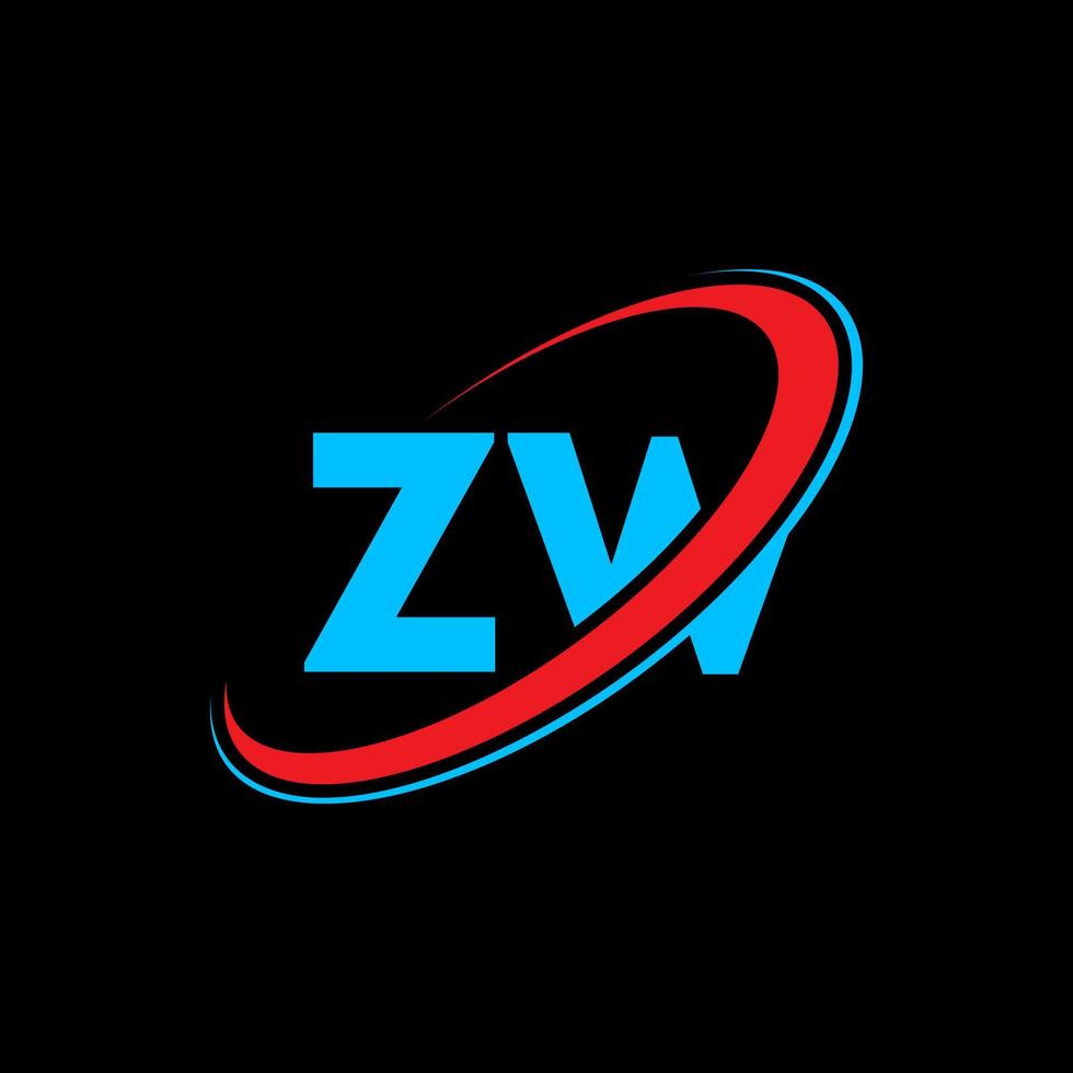 ZW Z W letter logo design. Initial letter ZW linked circle uppercase monogram logo red and blue ...
