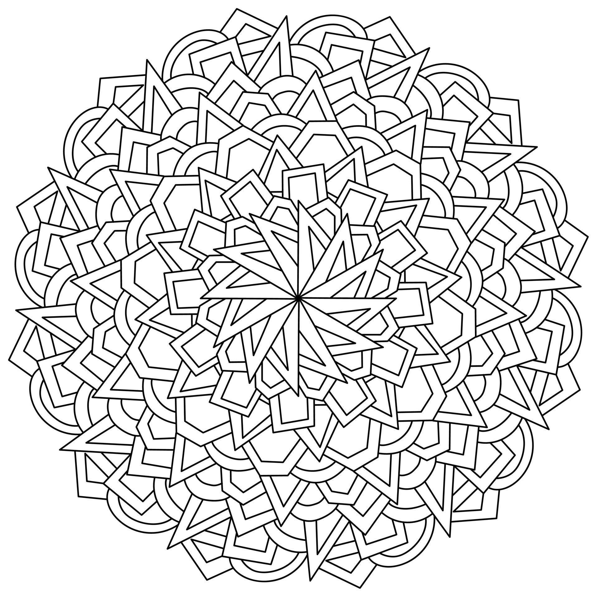 Abstract outline mandala of various geometric shapes, circle-shaped ...
