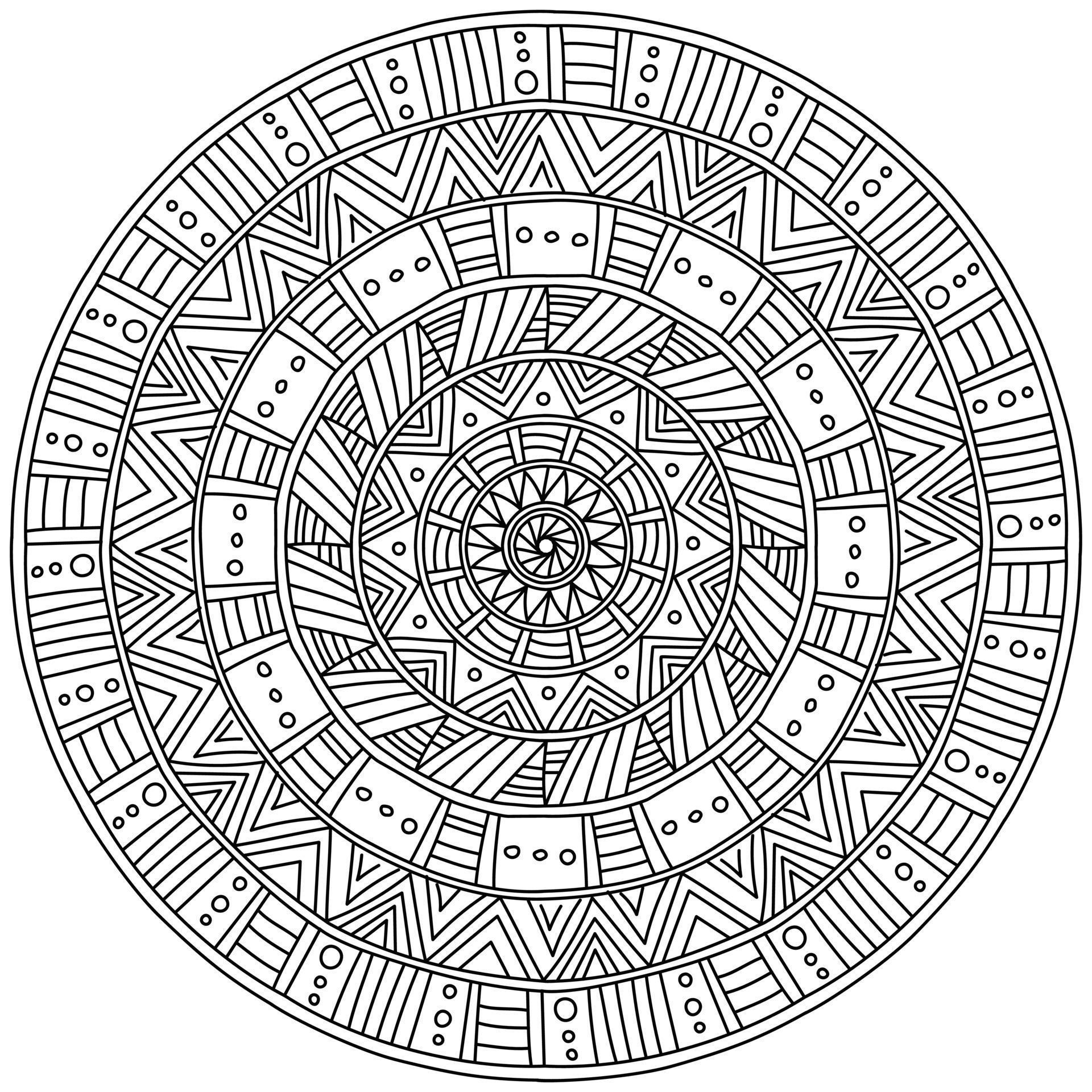 Symmetrical mandala with linear patterns, meditative coloring page in ...