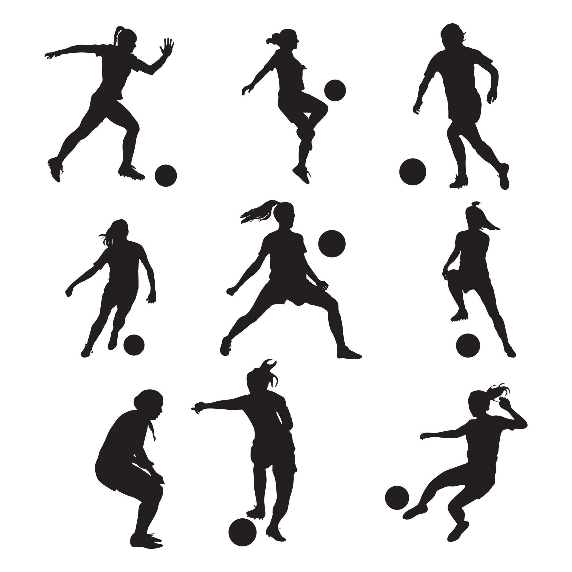 Women soccer player silhouette, Girl player vector, Female soccer ... Women soccer player silhouette, Girl player vector, Female soccer ...