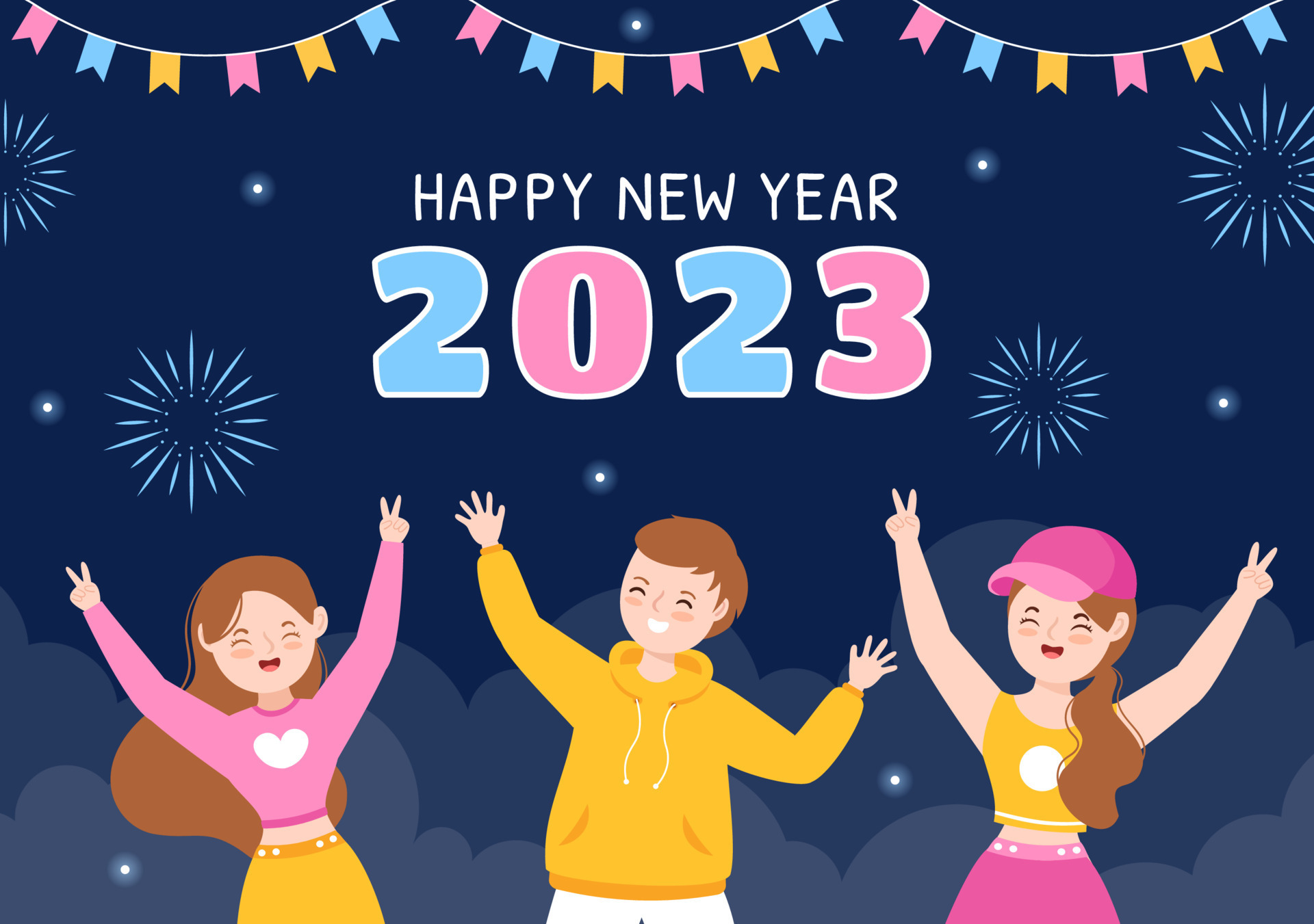 Happy New Year 2023 Celebration Template Hand Drawn Cartoon Flat ...
