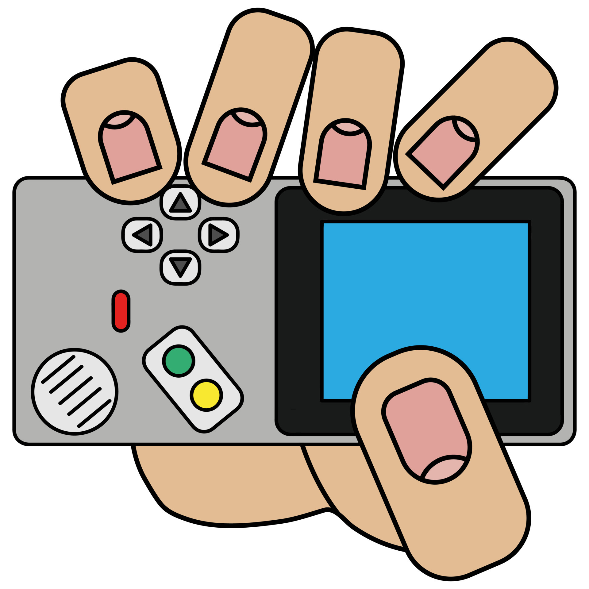 Mano Sosteniendo Tetris Aislado En Fondo Blanco En Estilo De Dibujos Animados En Gráfico